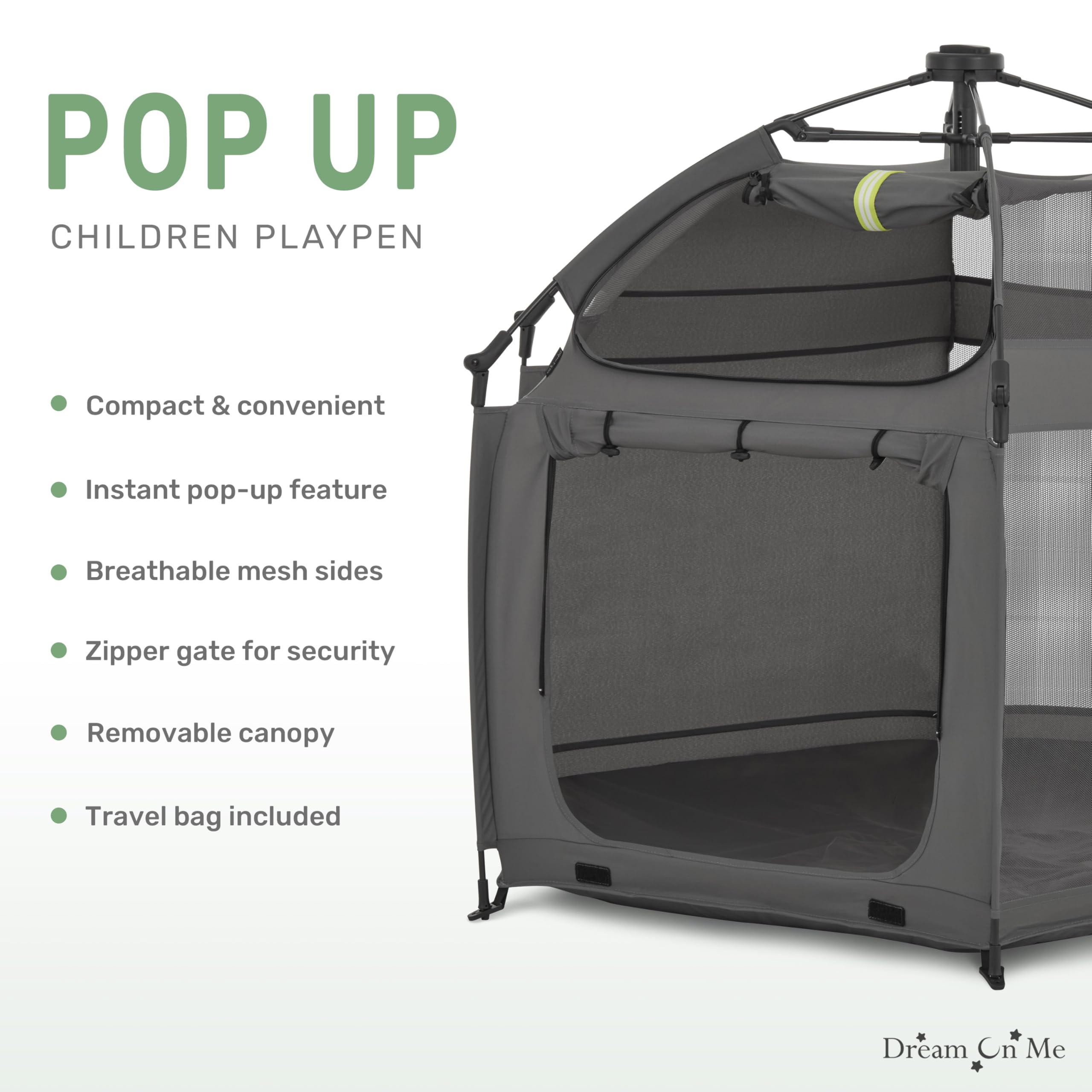 Dream On Me Pop Up Children Playpen in Charcoal, Easy Set Up Playpen ...
