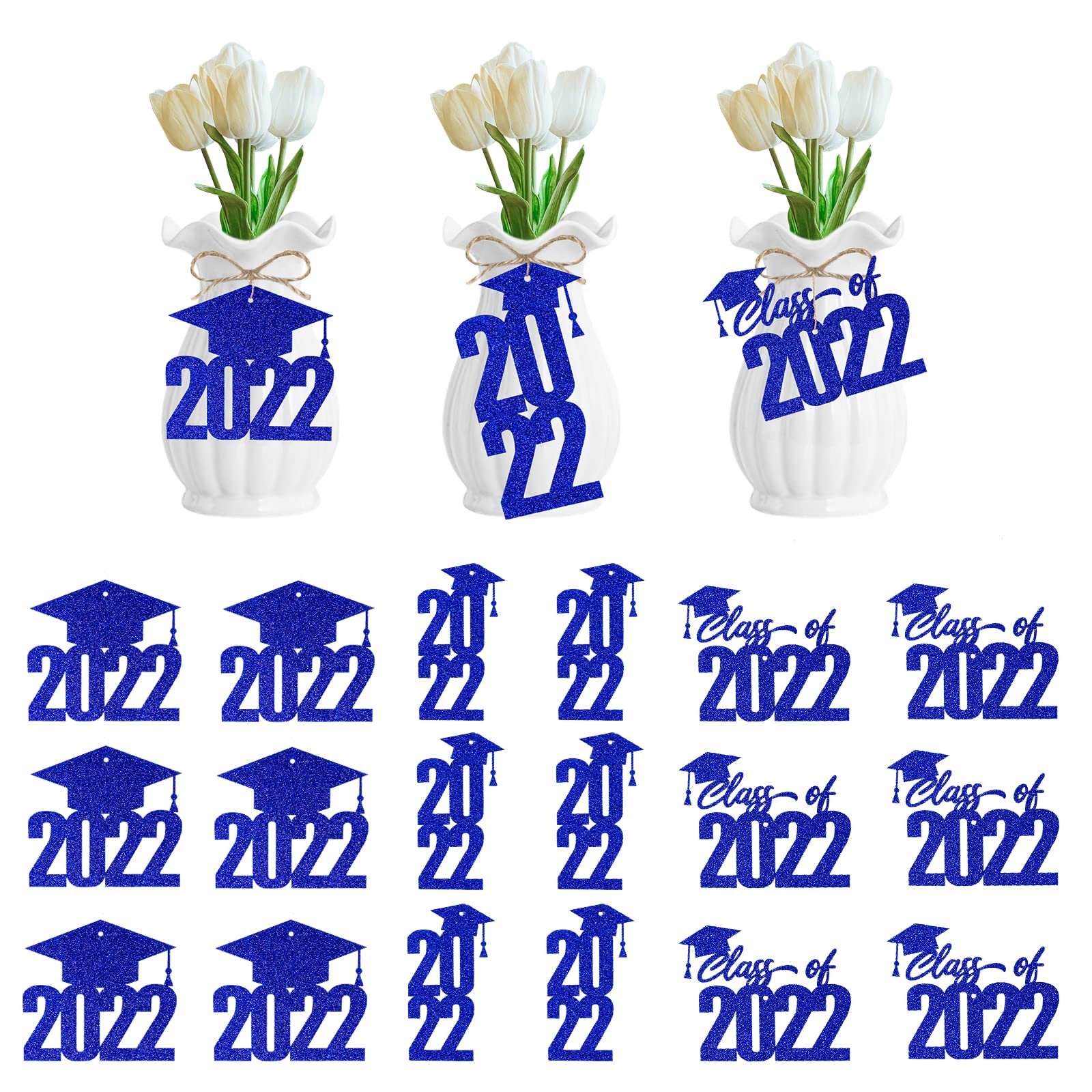 Buy 24Pcs Graduation Centerpieces for Tables 2022 Blue Glitter, 2022 ...