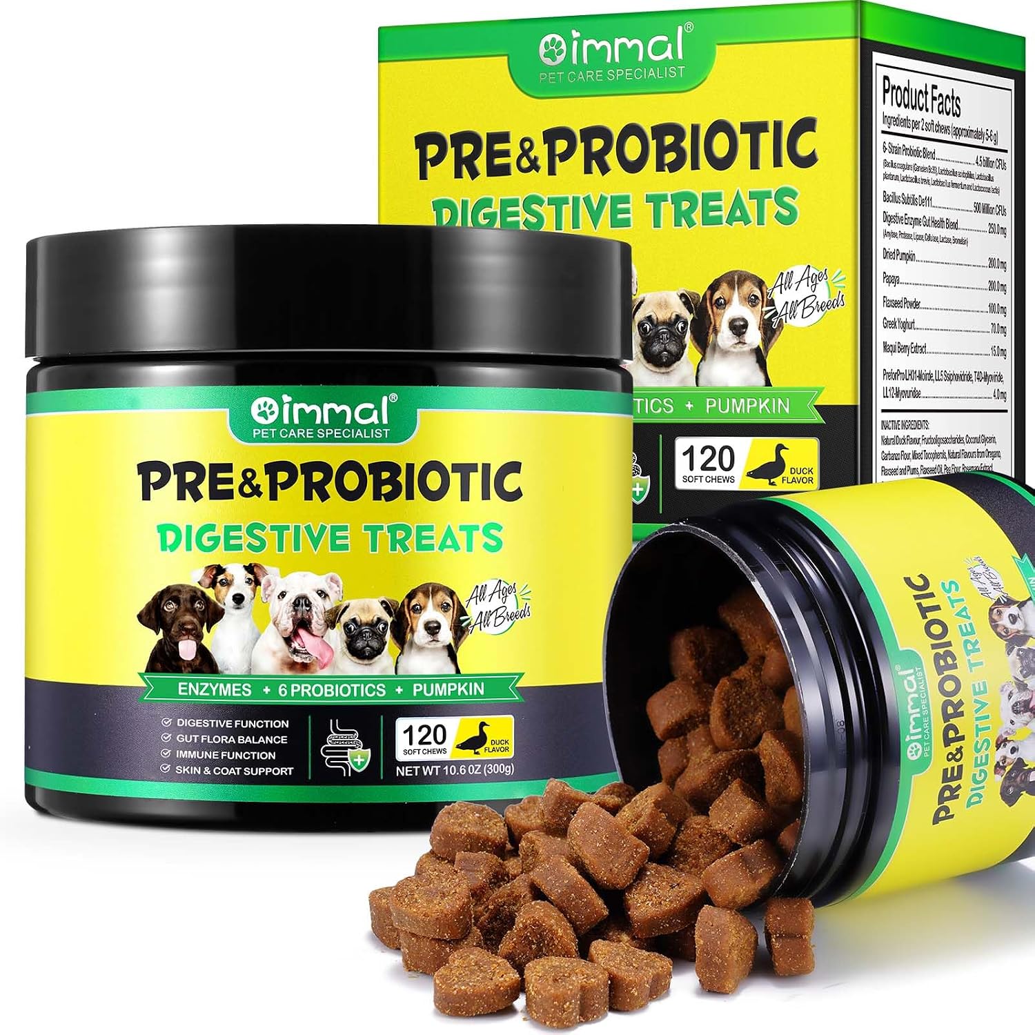 Bieyoc Probiotics for Dogs, Probiotics and Digestive Enzymes Chews for ...