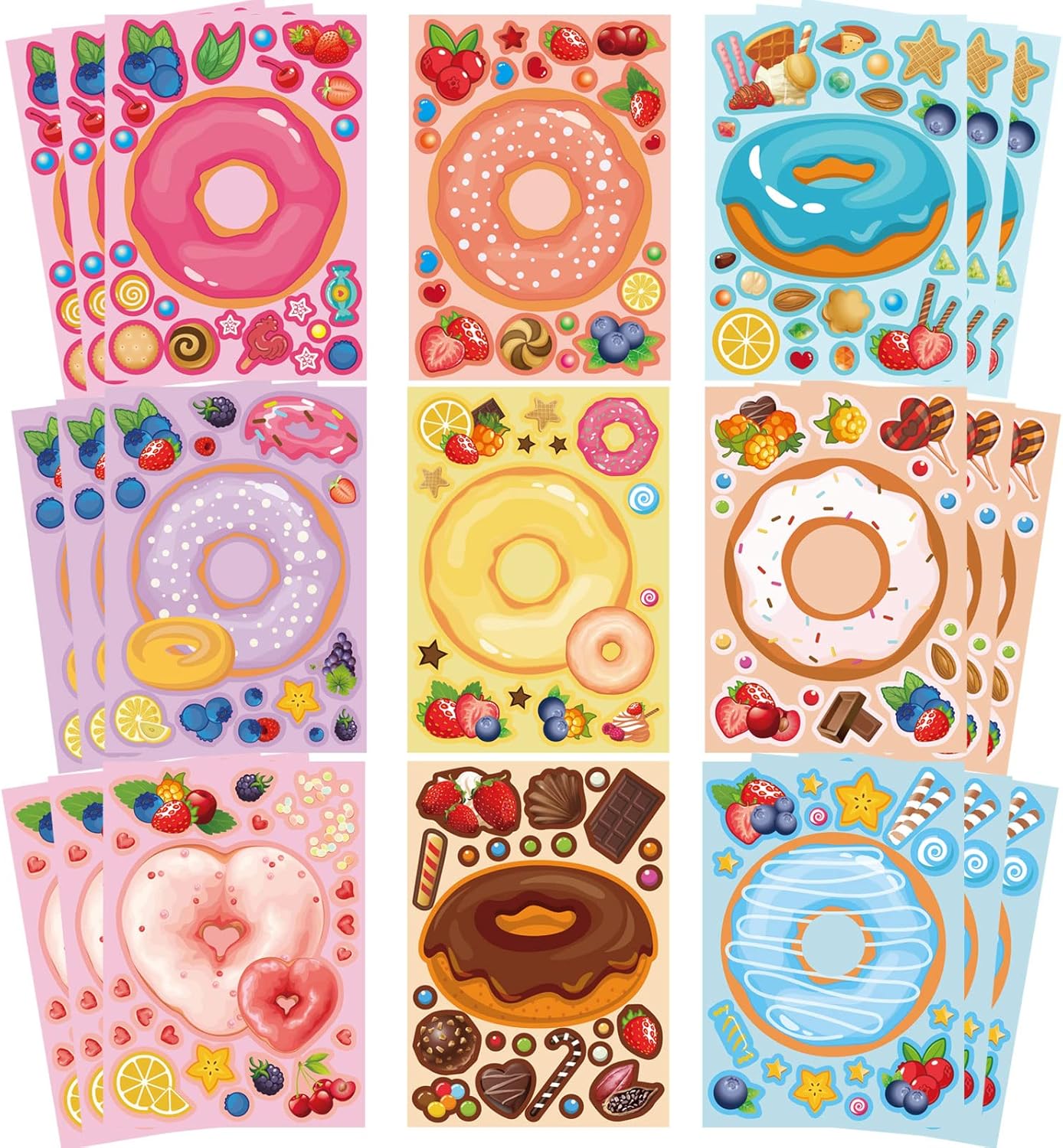 Amazon.com: 27 Sheets Make a Face Donut Stickers for Kids Make Your Own ...