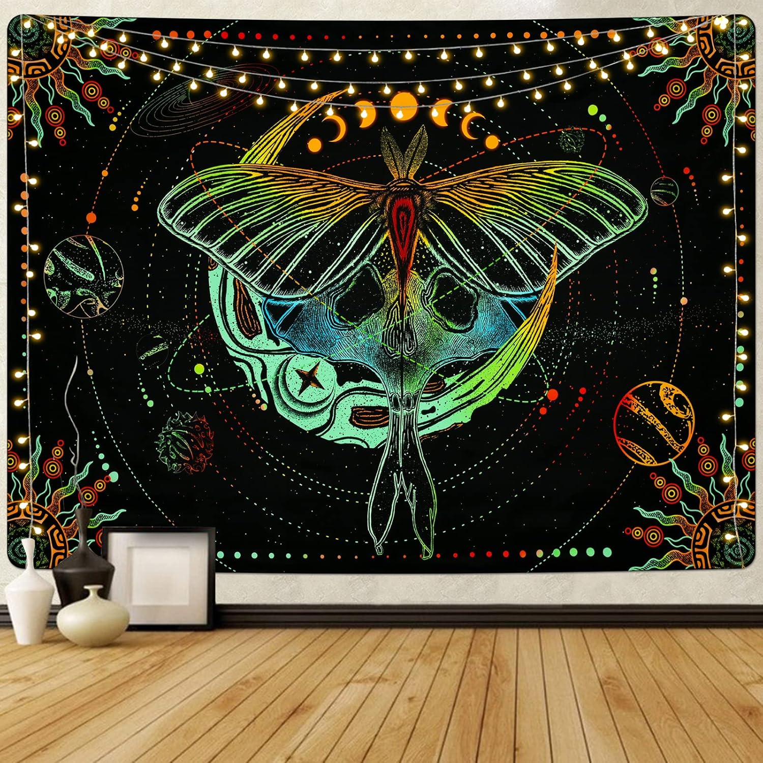 Amazon.com: Uspring Moth Tapestry Boho Moon Phase Tapestries Hippie Sun ...