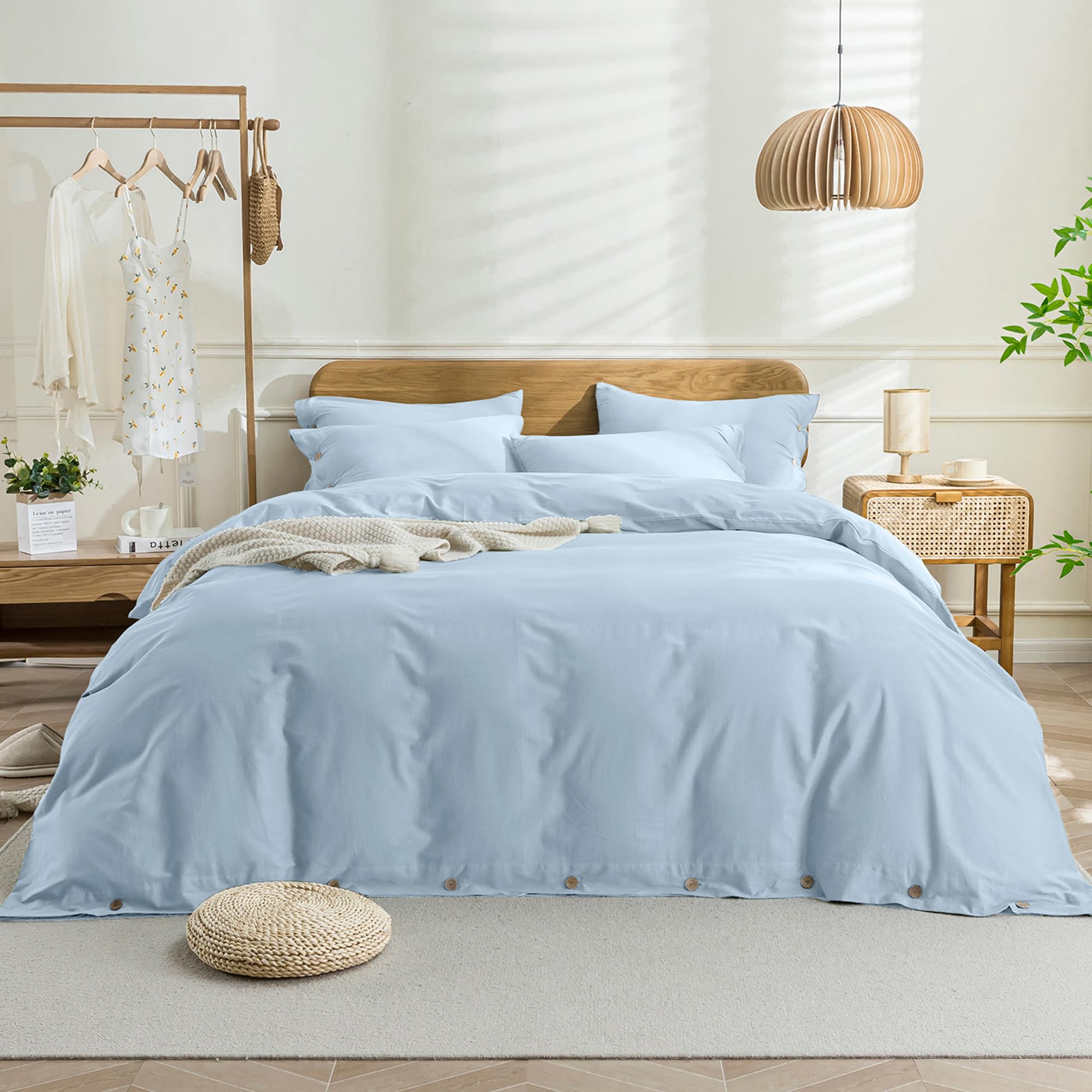 Amazon.com: JELLYMONI Light Blue Duvet Cover Full Size - 100% Washed ...