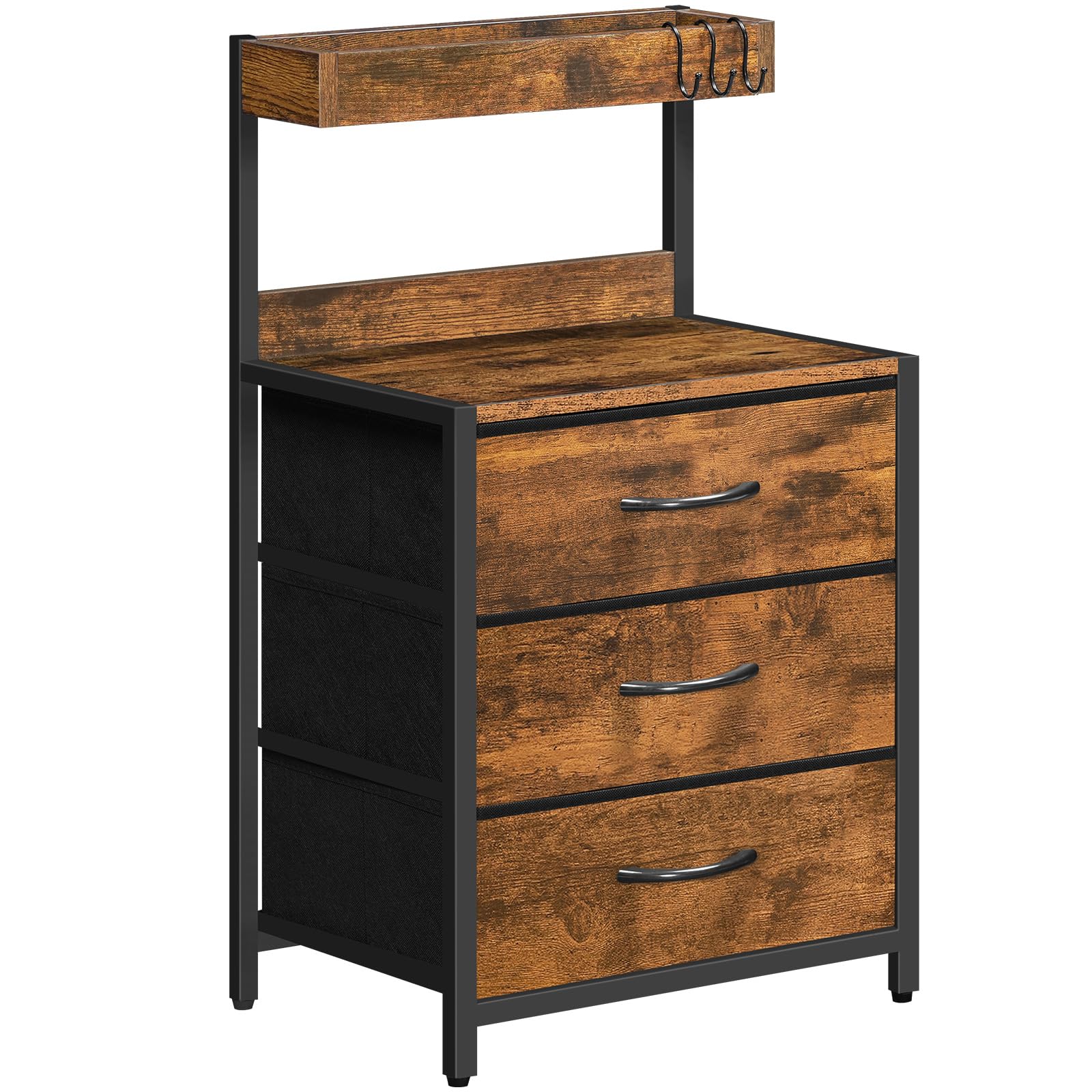 Amazon.com: MAHANCRIS Night Stand, Nightstand with 3 Fabric Storage ...