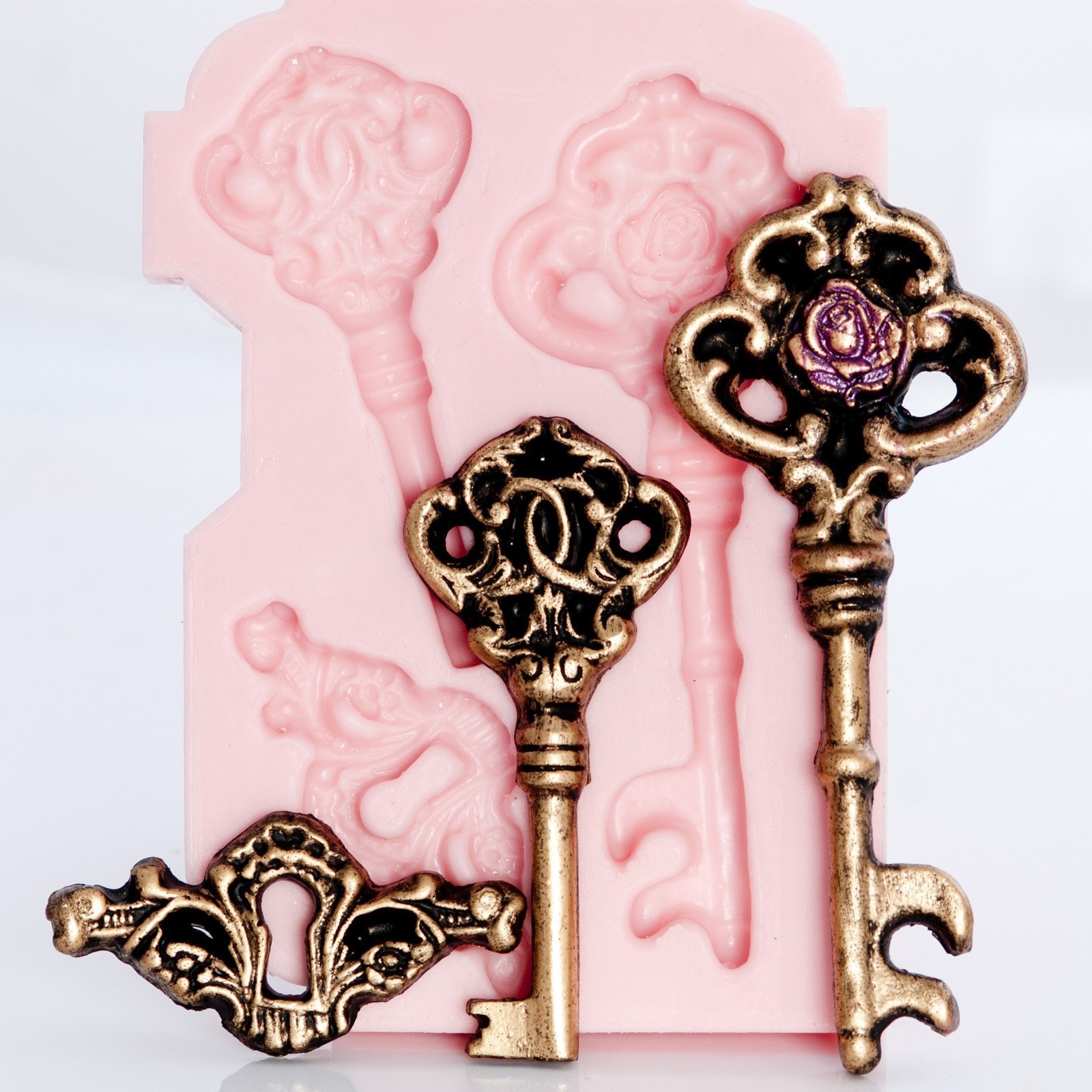 Amazon.com: Victorian Rose Skeleton Key Silicone Mold, Food Safe ...