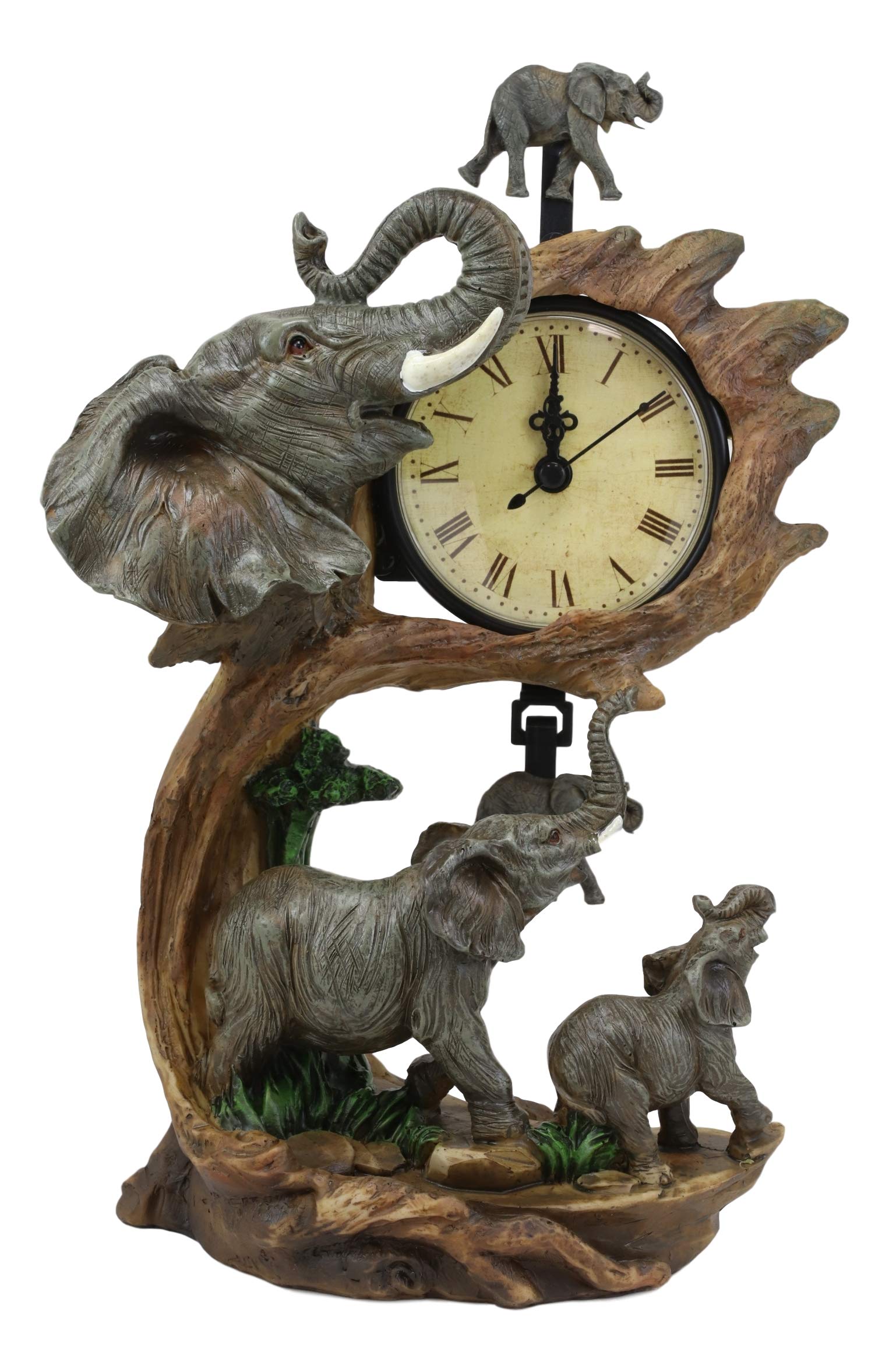 Buy Ebros Wild Safari African Elephant her and Calf Family Table Clock ...