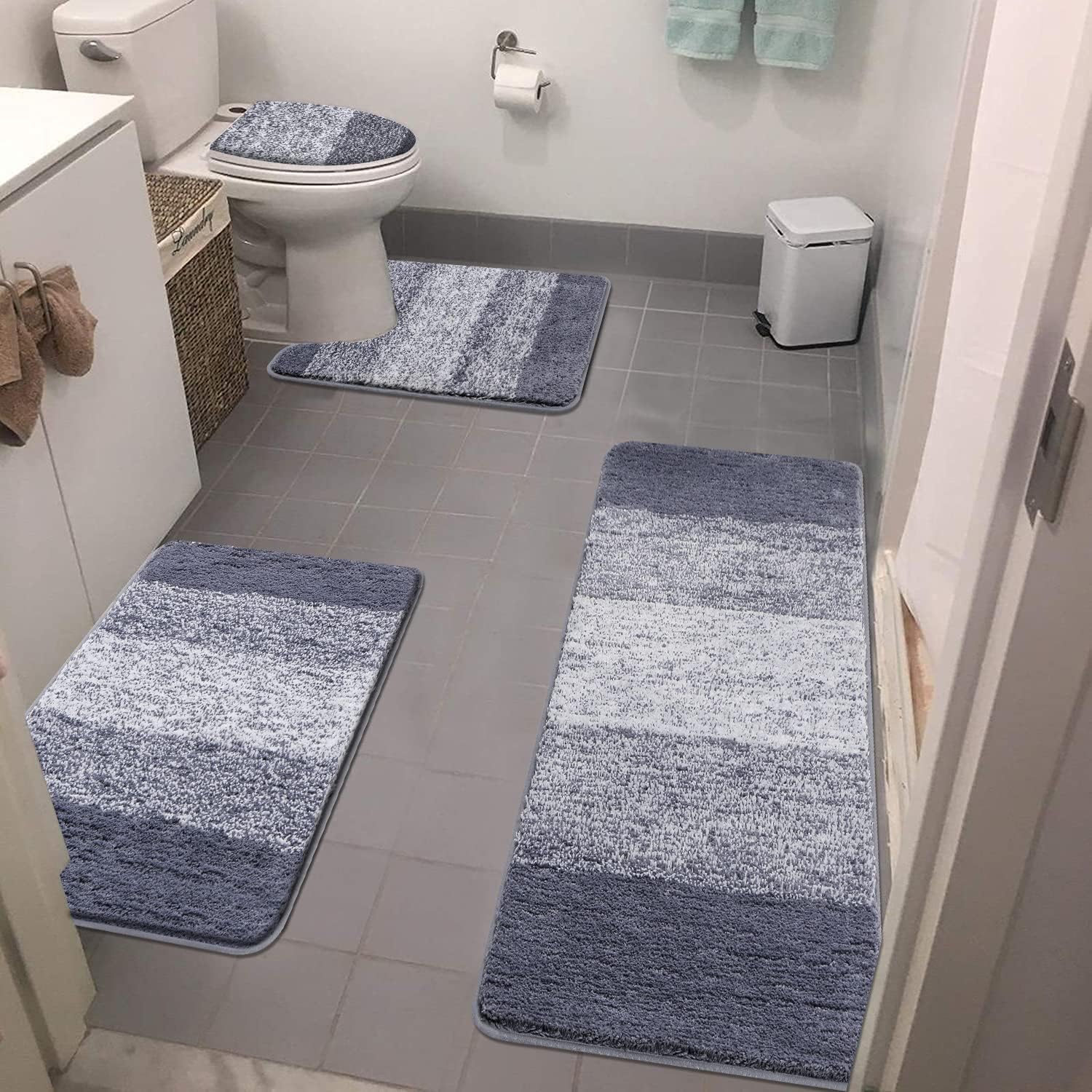 Amazon.com: OLANLY Ombre Bath Rugs and Toilet Rugs U-Shaped, Bath Rug ...