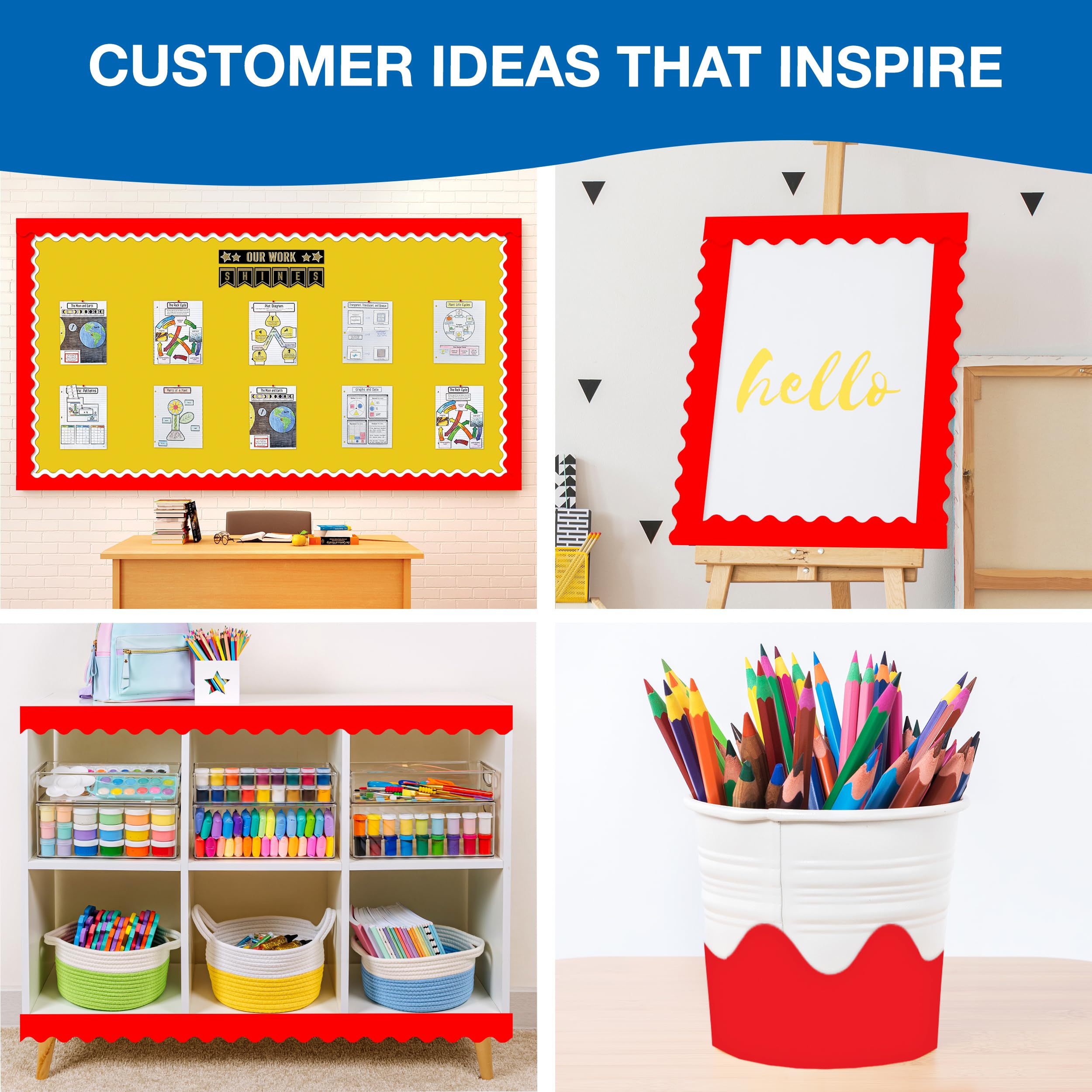 Snapklik.com : 65Ft Of Red Bulletin Board Borders, 1 Roll Of Scalloped ...