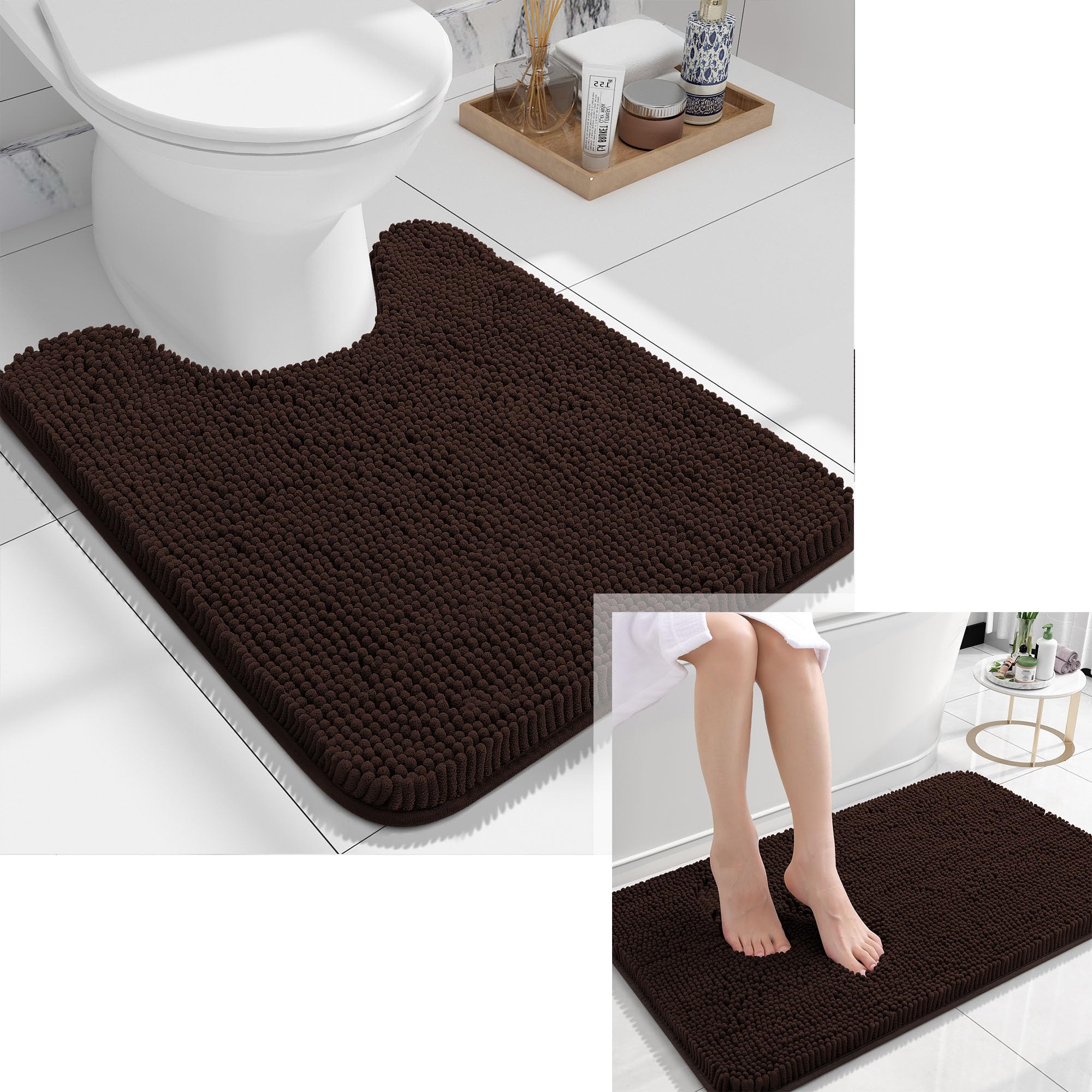 Amazon.com: OLANLY Chenille Bath Rugs and Toilet Rugs U-Shaped, Bath ...