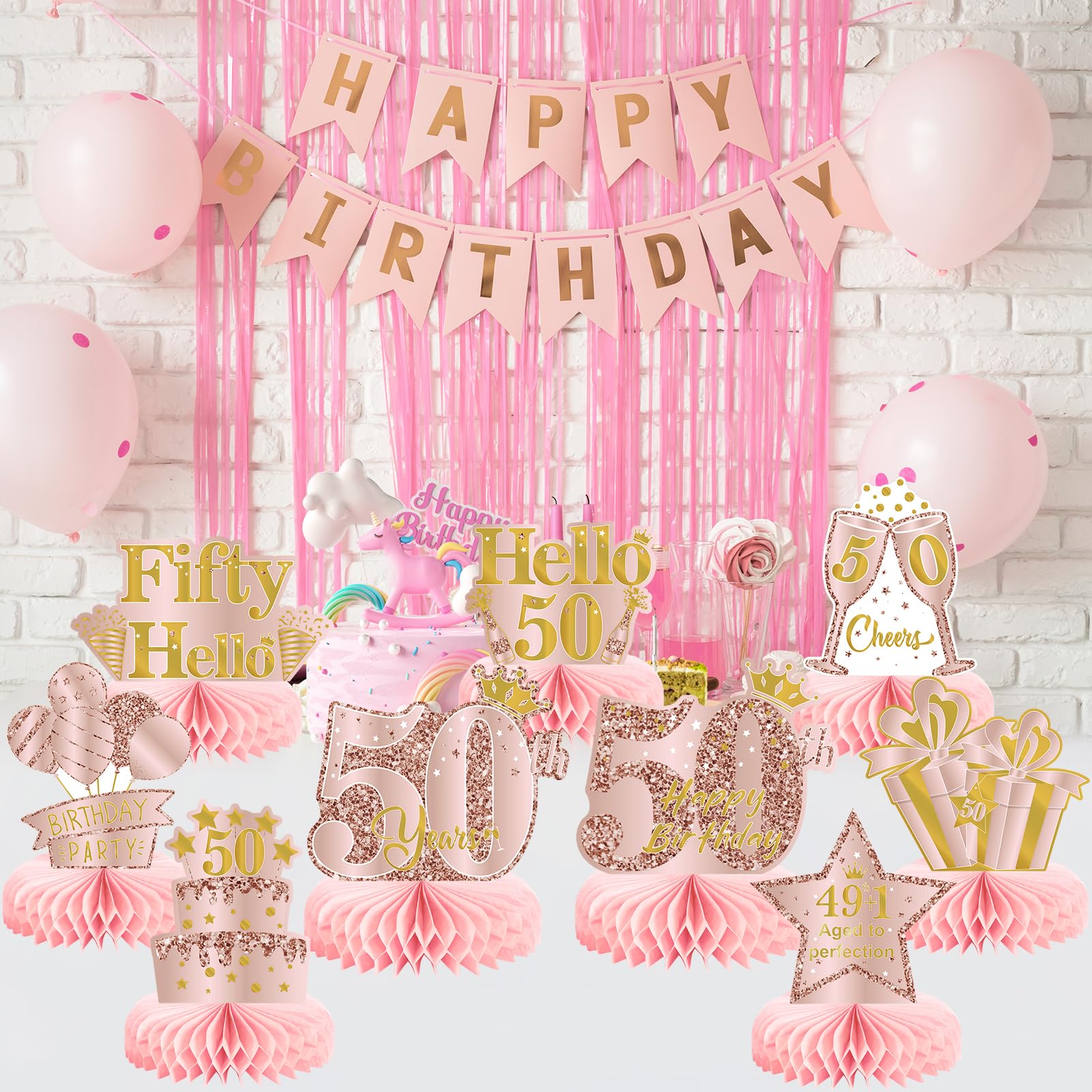 Gold And Black Birthday Decor 9 Pieces 50th Anniversary Decorations ...