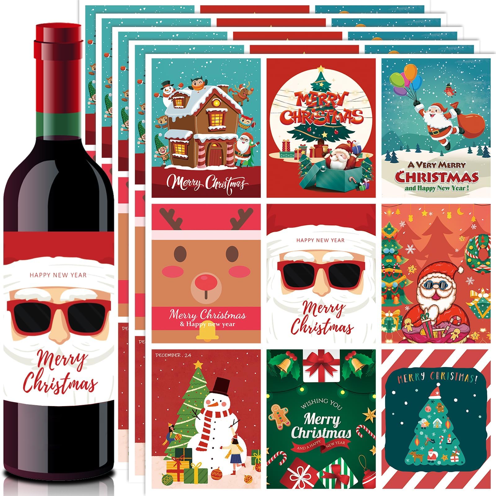 Amazon.com: BkeeCten Self Adhesive Wine Labels - 120pcs Christmas ...