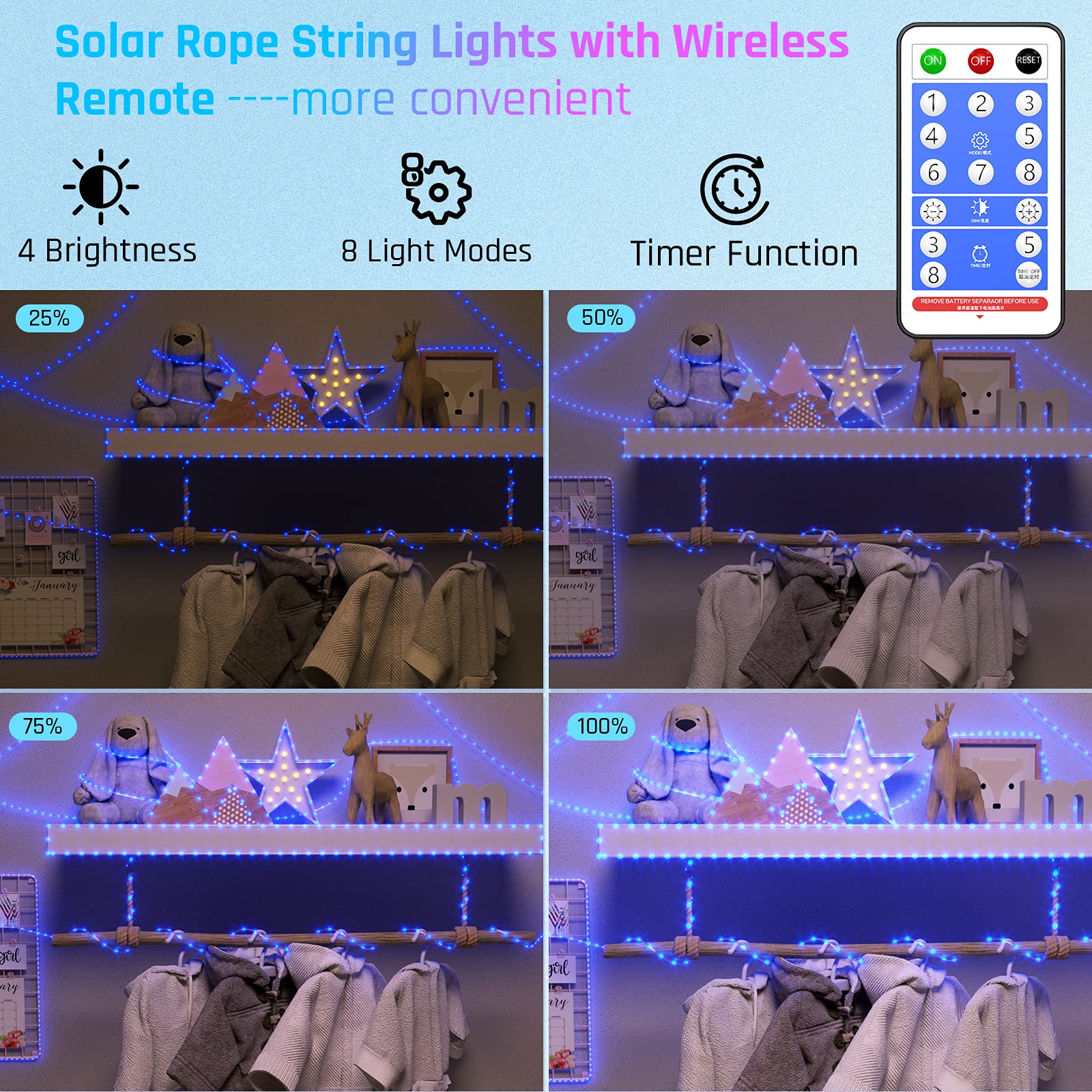 Solar Rope Lights Outdoor Waterproof LED - 200 LED Solar Rope String ...