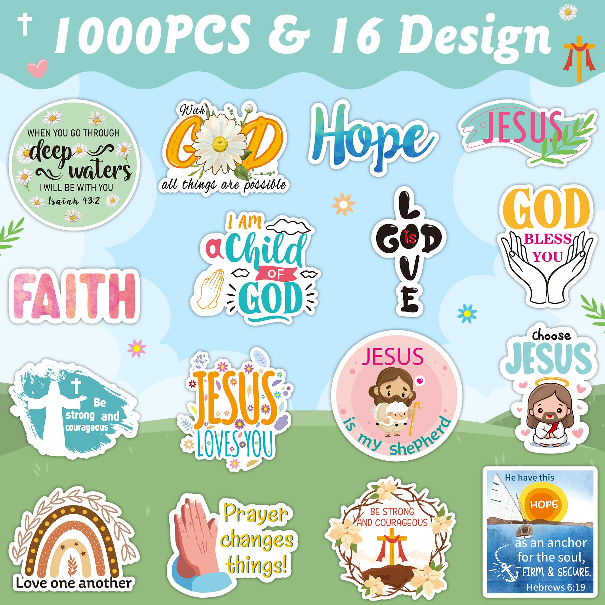 Snapklik.com : 1000pcs Christian Religious Sticker Rolls, 16 Designs ...