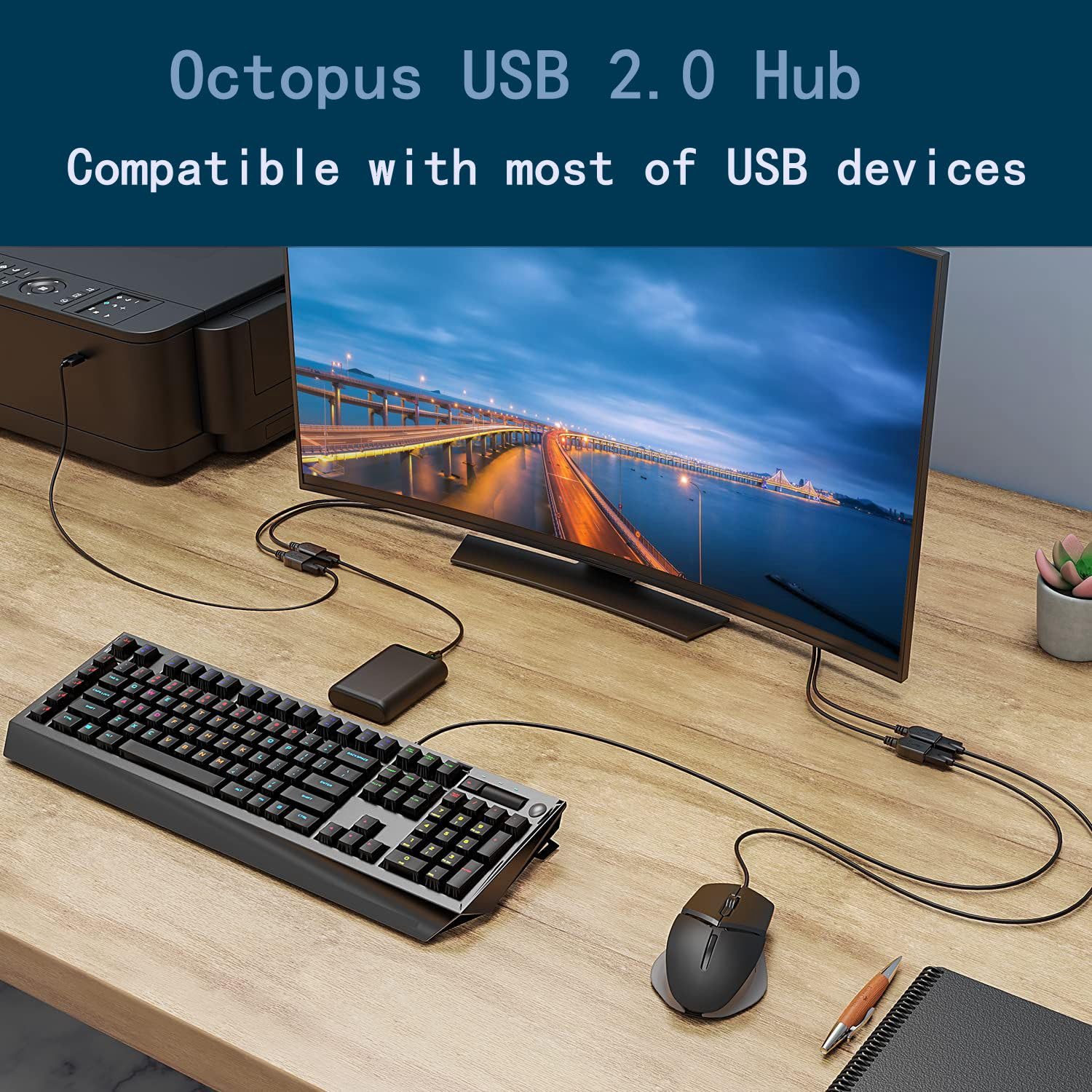 Snapklik.com : Octopus USB 2.0 Hub 4-Port Splitter, 2.6FT/80CM Extended ...