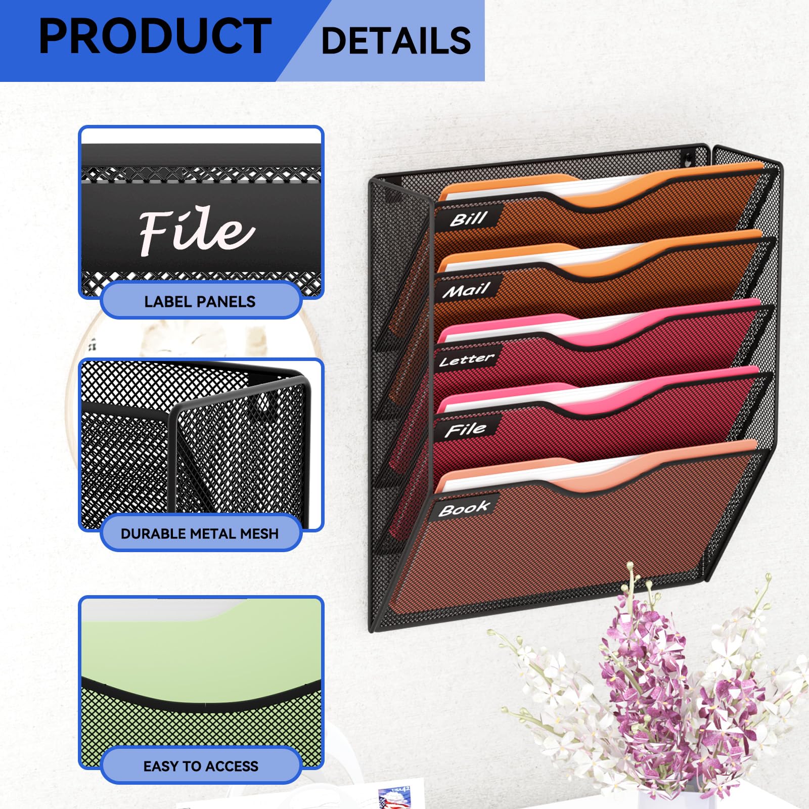 Snapklik.com : GDINDINFAN 5 Pockets Mesh Hanging Wall File Holder ...