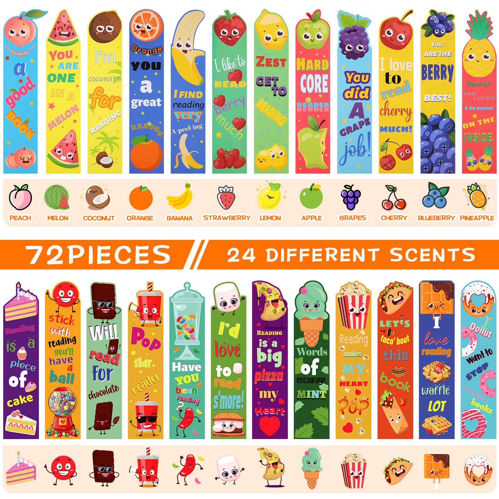 Snapklik.com : Geyee 72 Pcs Fruit Scented Bookmarks Scratch And Sniff ...