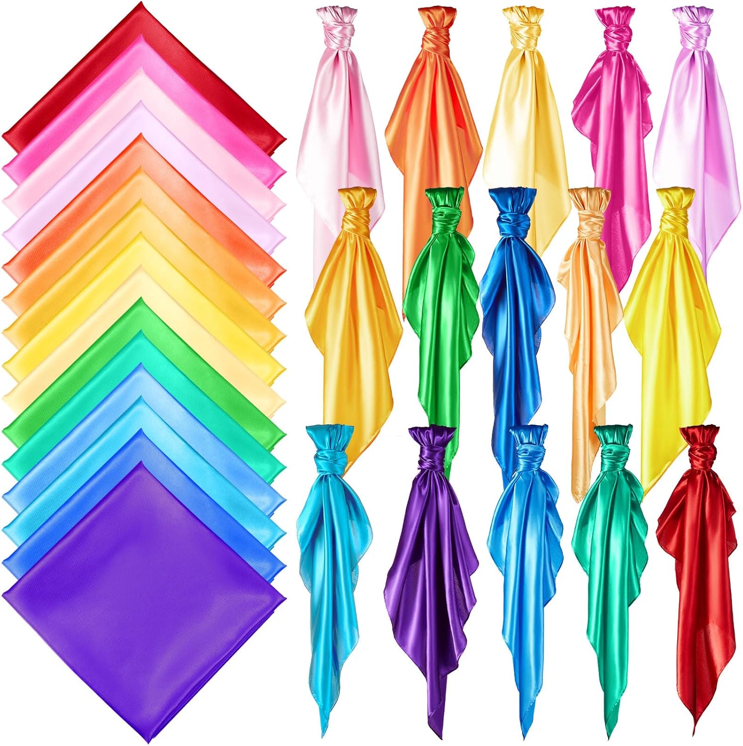 Amazon.com: Geyoga 15 Pcs Satin Play Scarves 35'' Square Colorful Dance ...