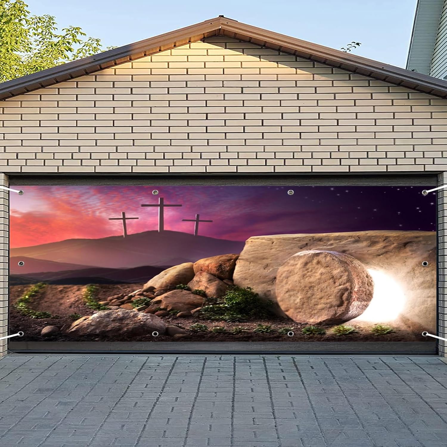 Amazon.com: CSFOTO 7x16ft Jesus Cross Garage Door Decoration Banner ...
