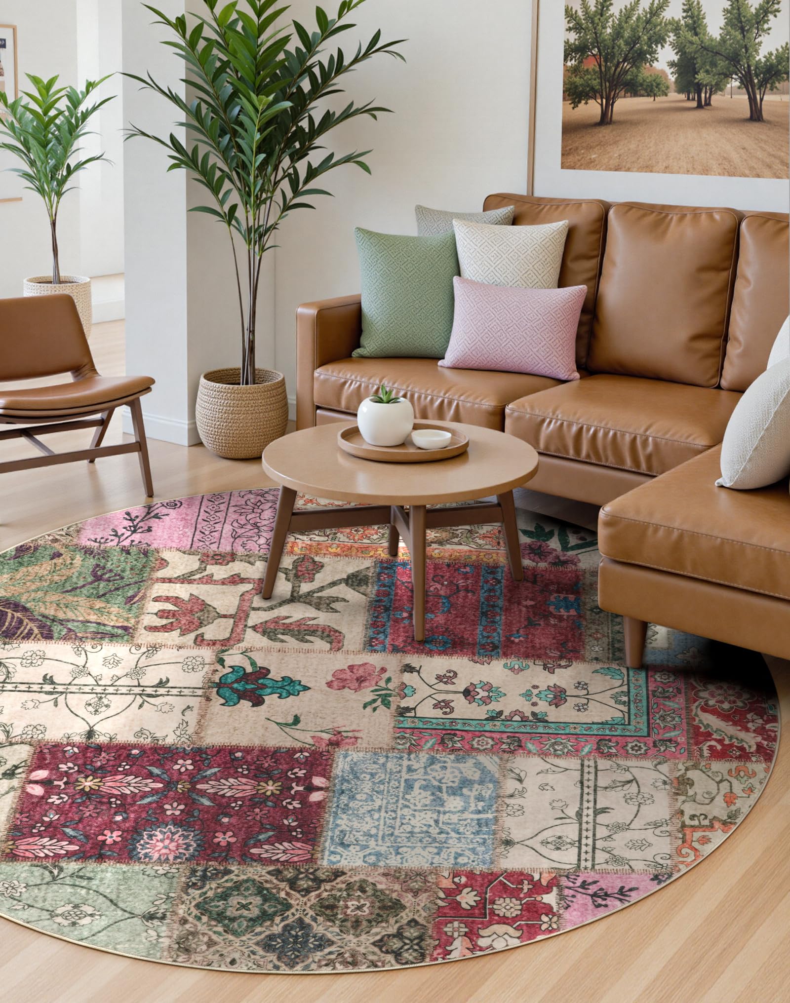 Amazon.com: LIVEBOX Round Boho Rug 5ft for Living Room, Soft Retro ...