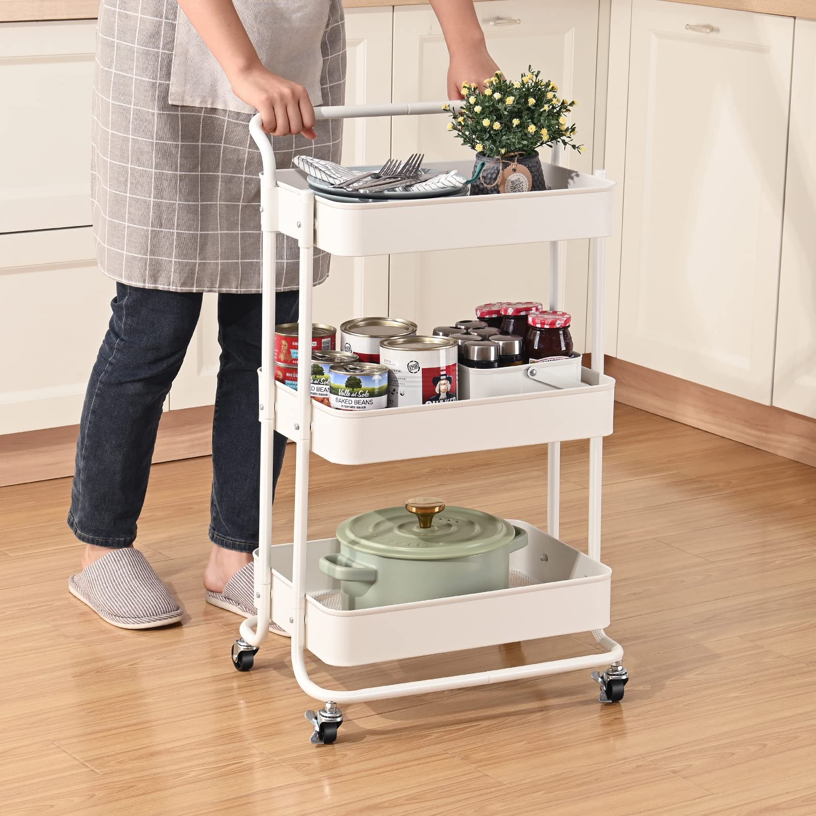 3-tier Rolling Storage Cart With Lockable Wheels - Multi-Purpose ...