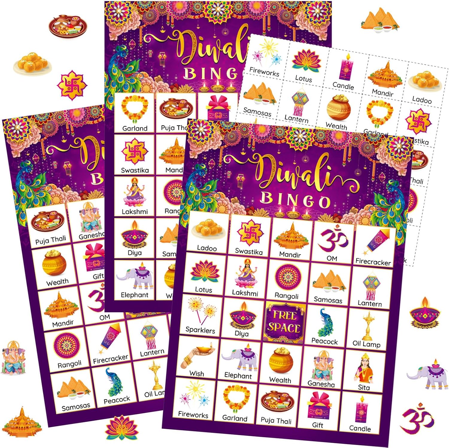 Amazon.com: Liliful 35 Pieces Diwali Bingo Games 24 Players Diwali ...