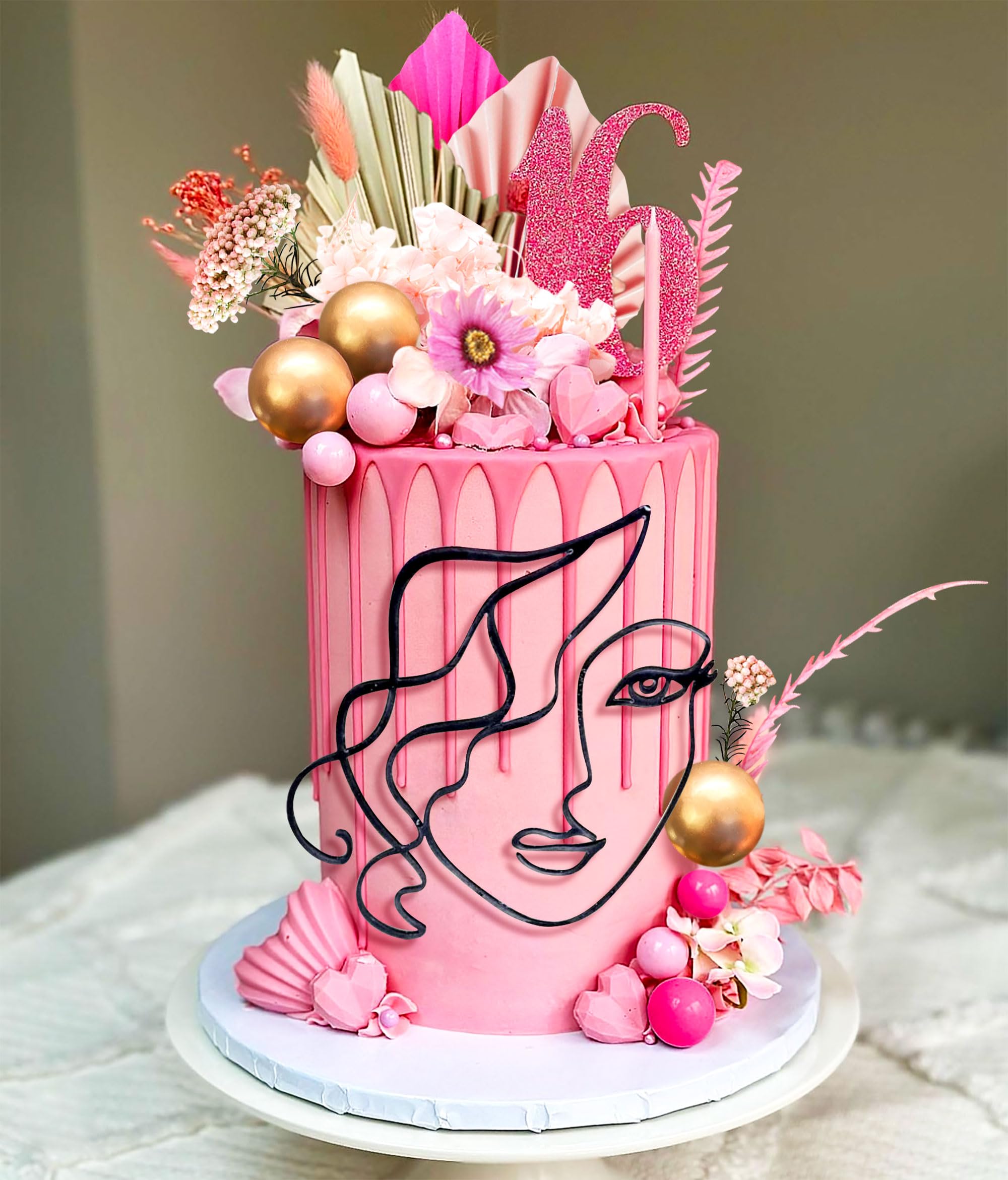Snapklik.com : Pink Acrylic Minimalist Art Lady Face Cake Topper Boho ...