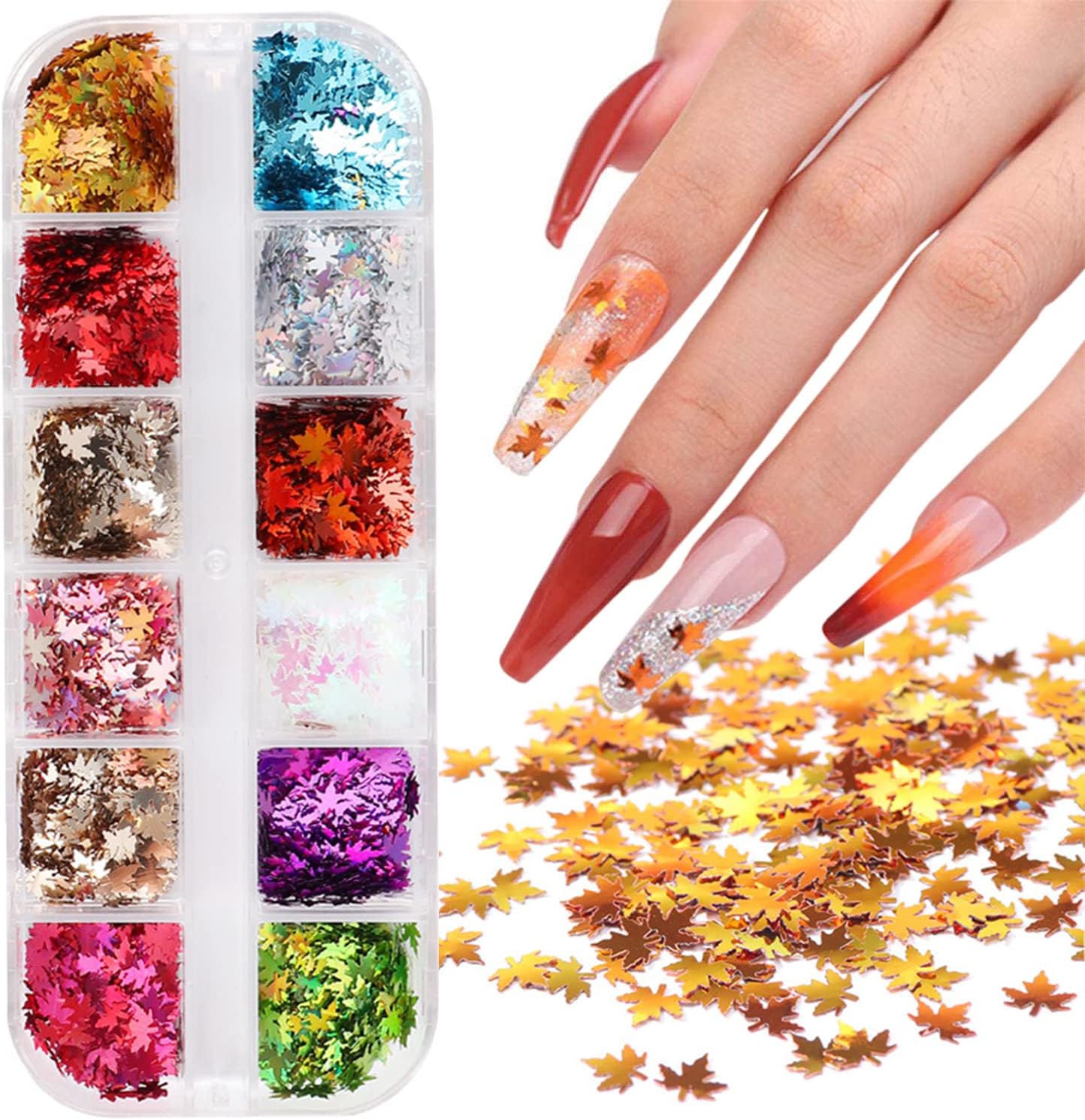 Amazon.com: Maple Leaf Glitter Nail Art Sequins, 3D Sparkly Maple ...