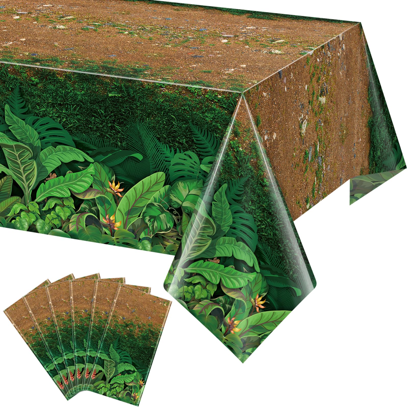 Amazon.com: 6Pcs Forest Path Plastic Tablecloths,Disposable Green ...