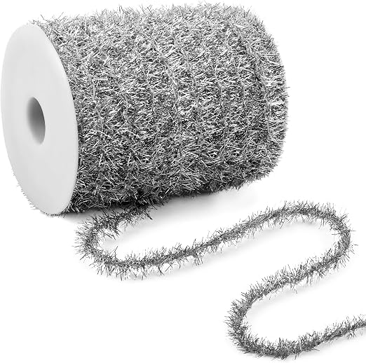 Amazon.com: MARFOREVER 40 Yards Christmas Tinsel Ribbon, Silver Glitter ...