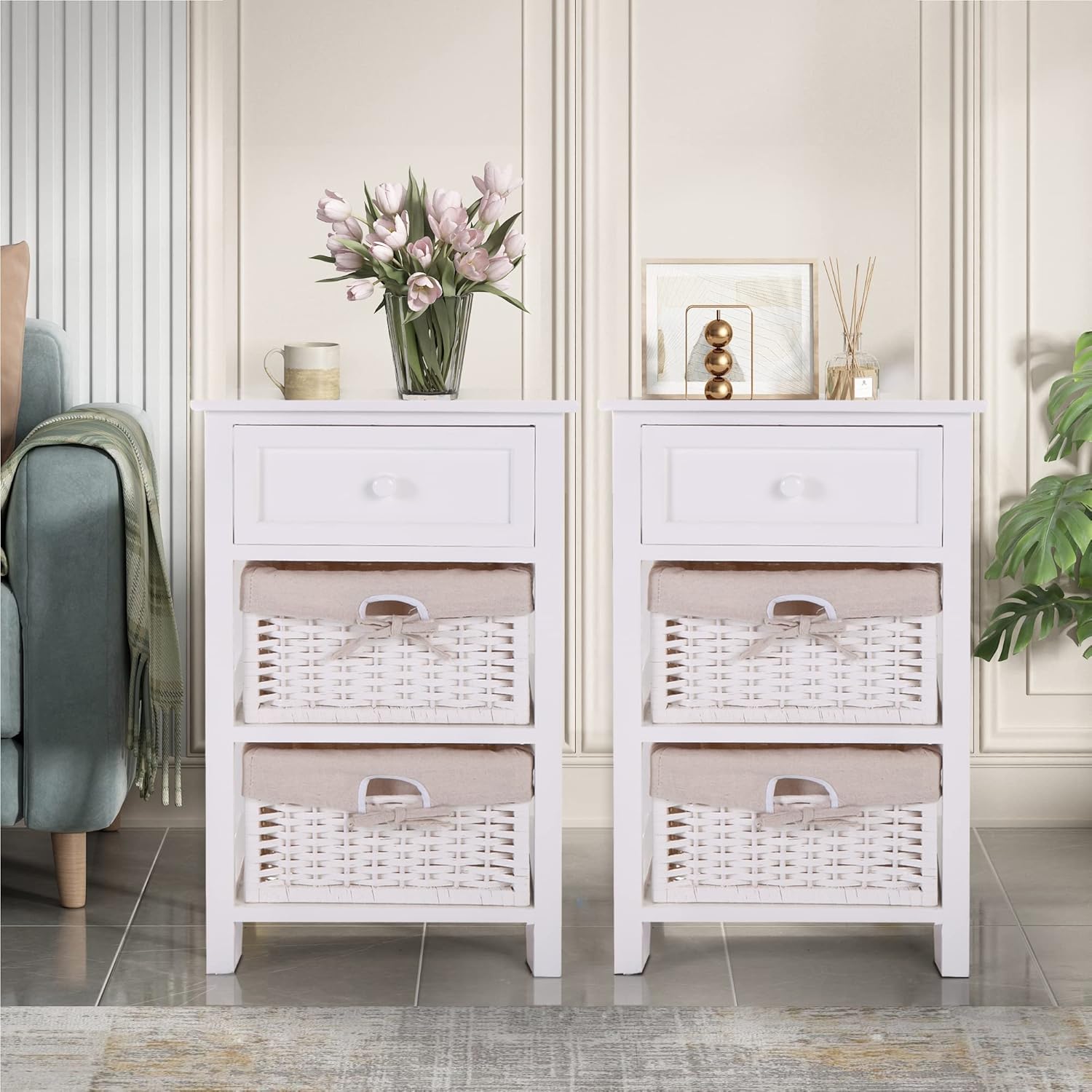 Amazon.com: 2PCS White Nightstand End Table Bedroom Bedside Furniture w ...