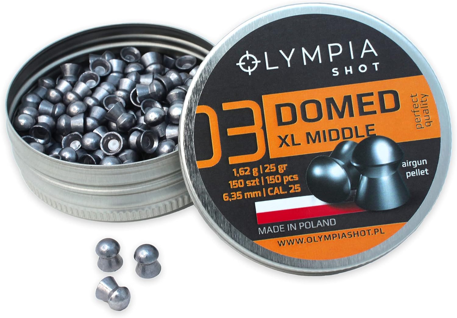 Olympia Shot Domed XL Middle Air Gun Pellets | .25 Caliber | 6.35mm ...