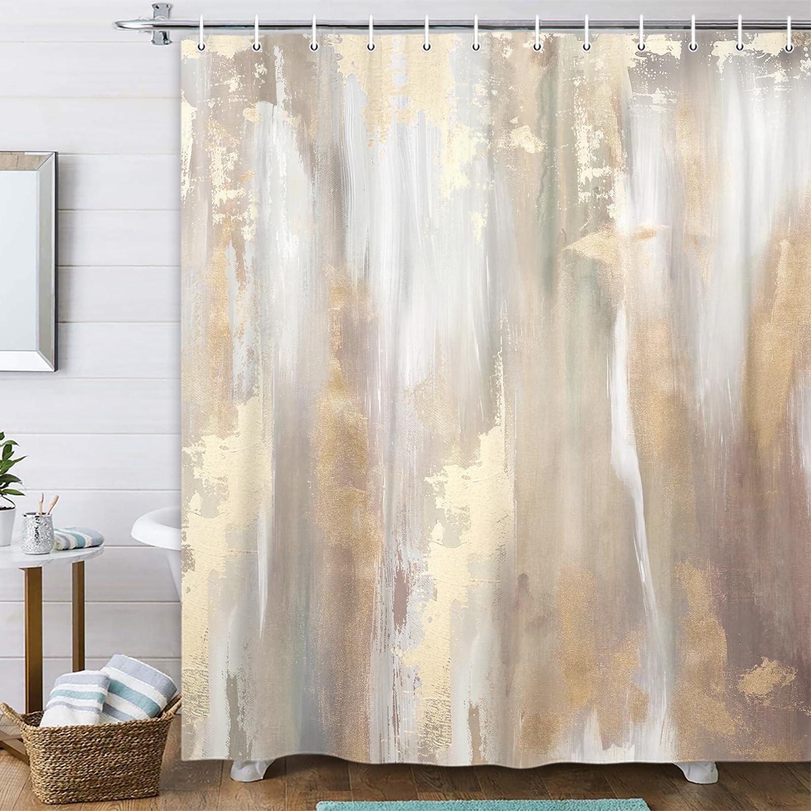 Amazon.com: Xguatan Abstract Grey Gold Shower Curtain, Modern Neutral ...