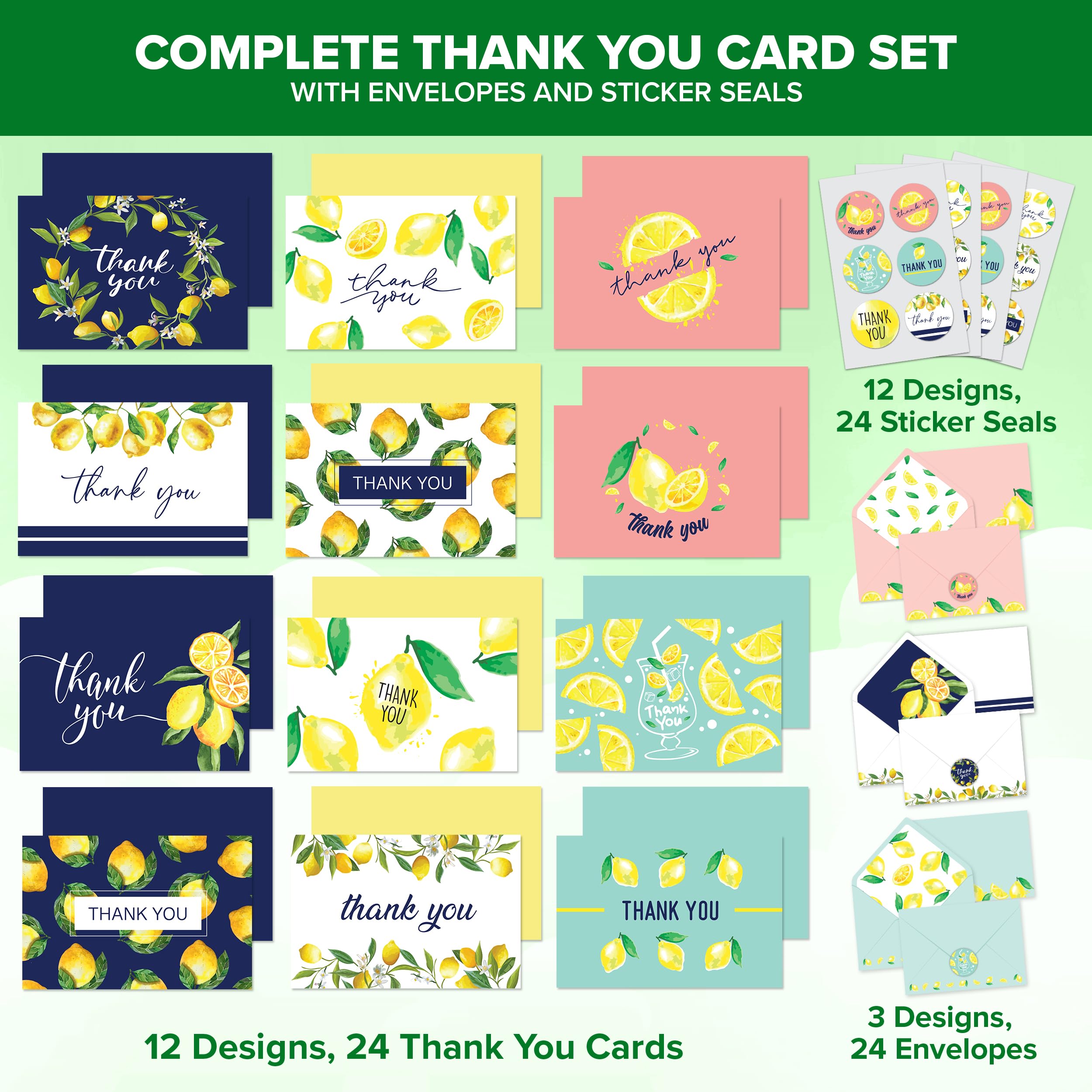 Snapklik.com : Decorably 24 Pack 6x4in Lemon Thank You Cards