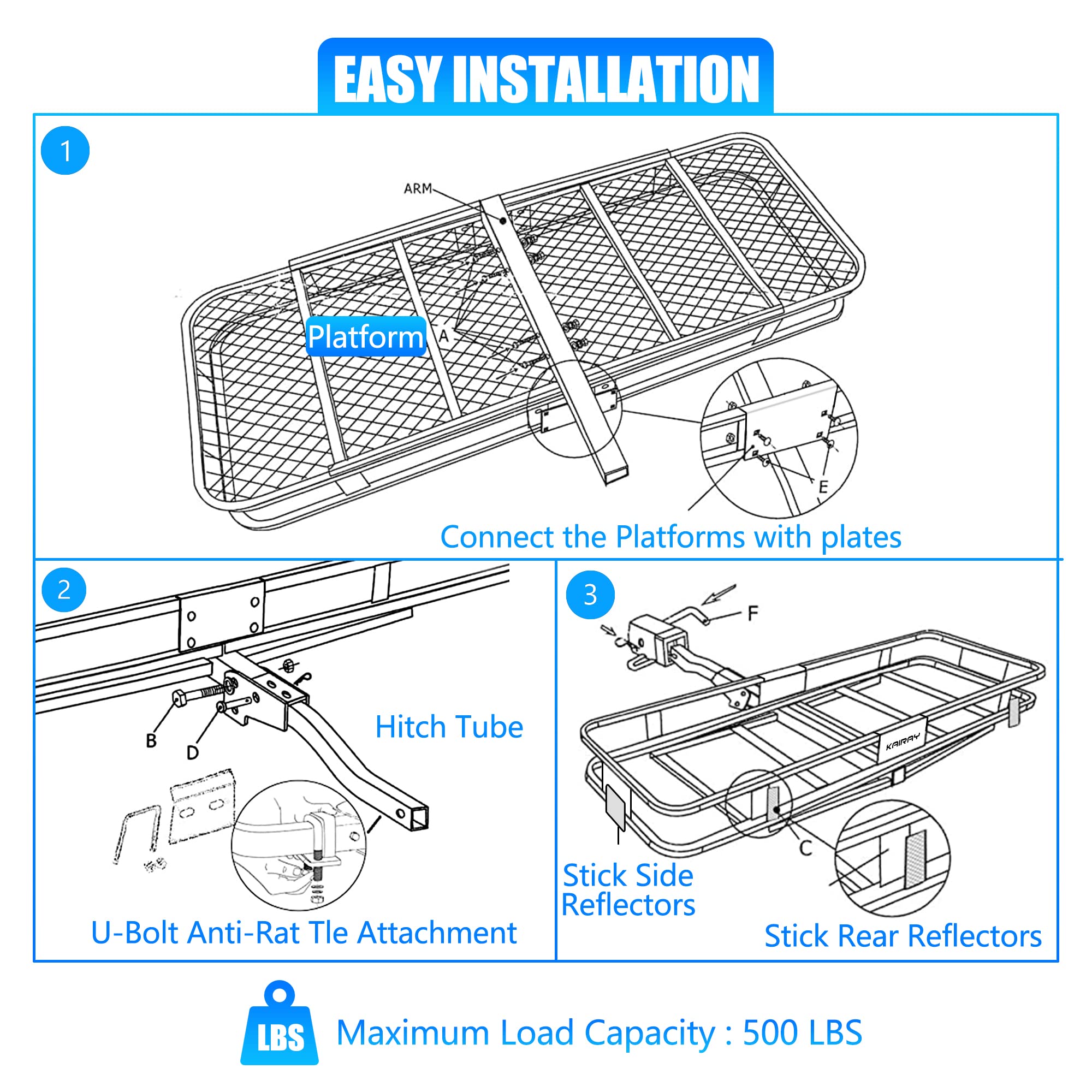 Snapklik.com : KAIRAY Heavy Duty Folding Hitch Mount Cargo Carrier Load ...