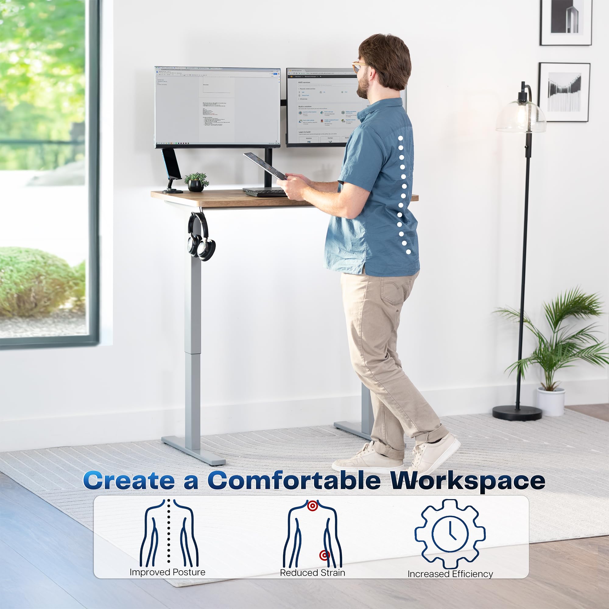 Snapklik.com : Electric 43 X 24 In Standing Desk, Memory Height ...
