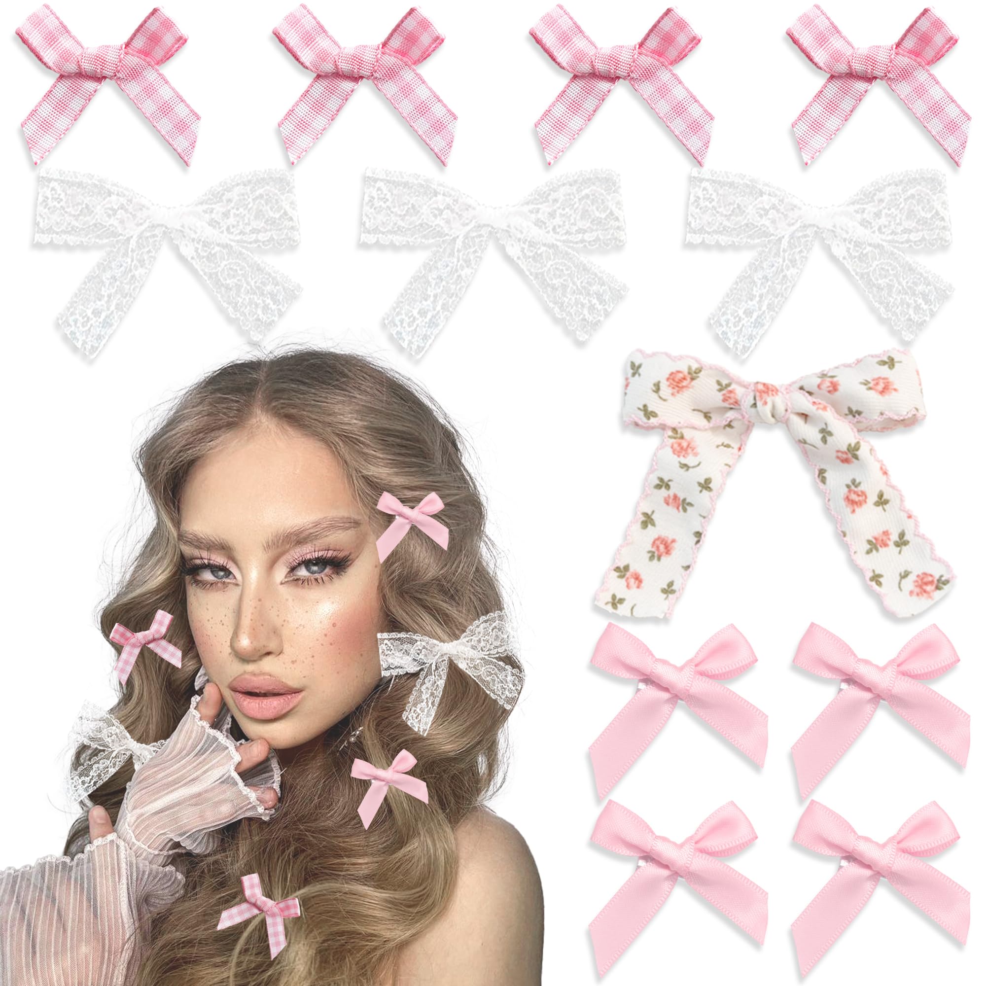 Amazon.com : YAEISM Pink Bow Clips 12PCS Coquette Bows Hair Ribbon ...