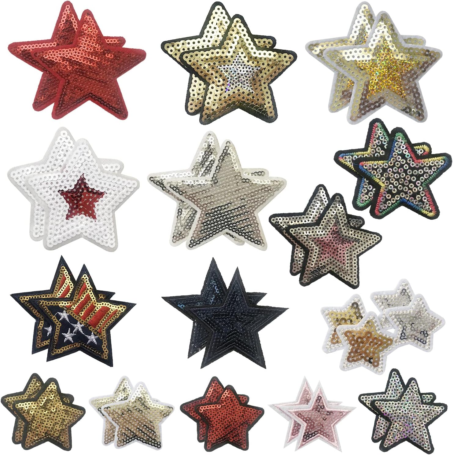 Oaixuilhy 30pcs Star Patches Iron On Star Appliques Sequined Star ...