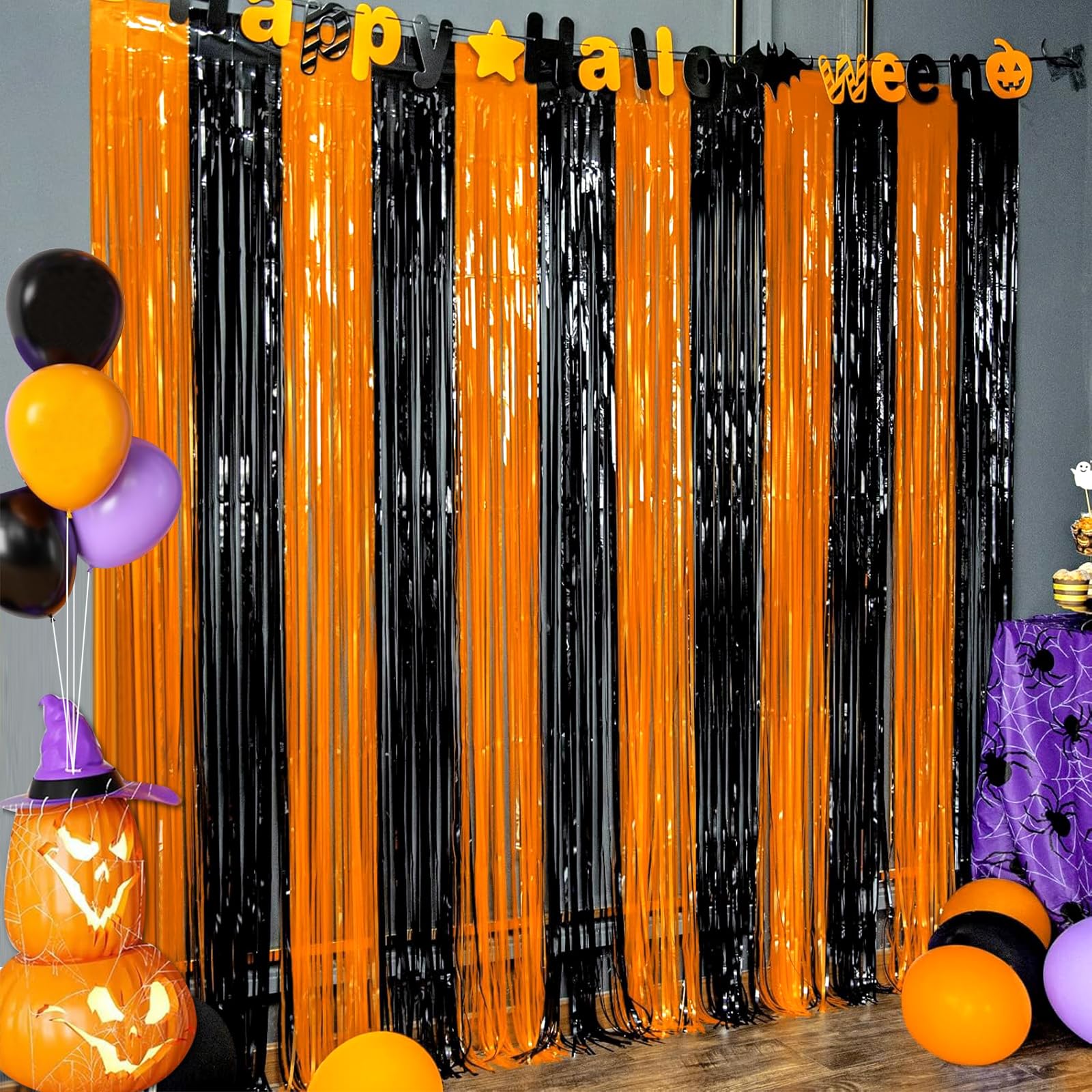 Pomefar Halloween Decorations, 3 Pack Black Orange Halloween Foil ...