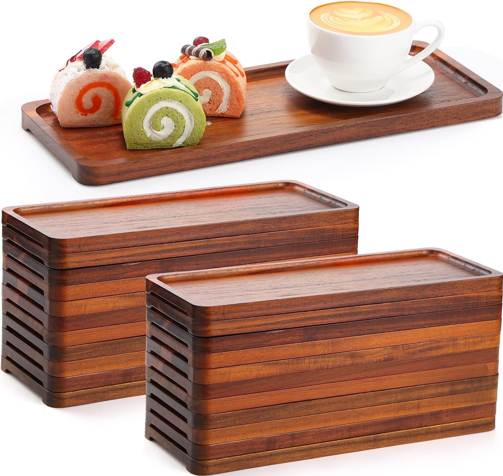 Amazon.com: Rtteri 10 Pcs Acacia Wood Trays, 13.8 x 5.8 Inch Large ...