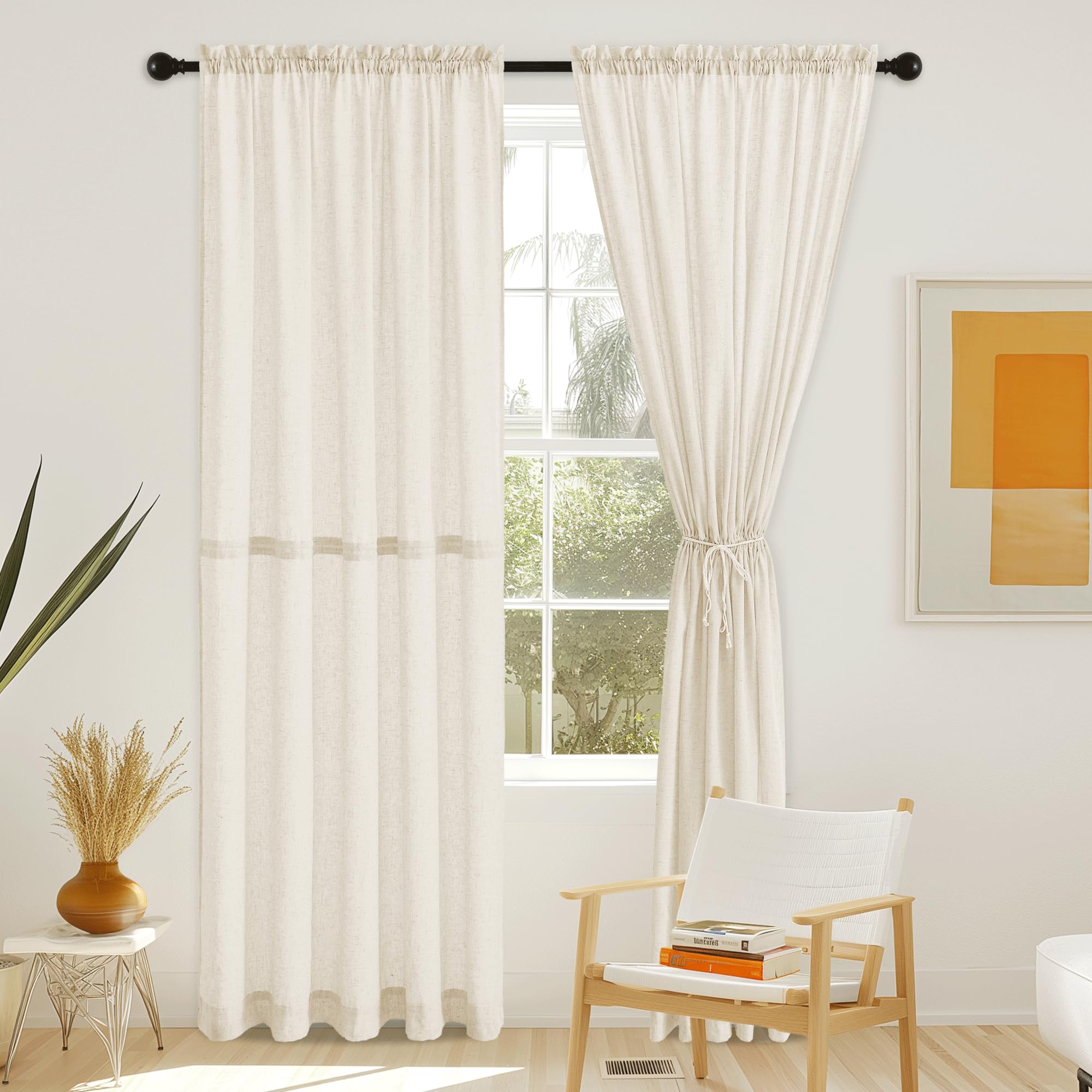 Amazon.com: NICETOWN Natural Linen Curtain 80 Inches Long with ...
