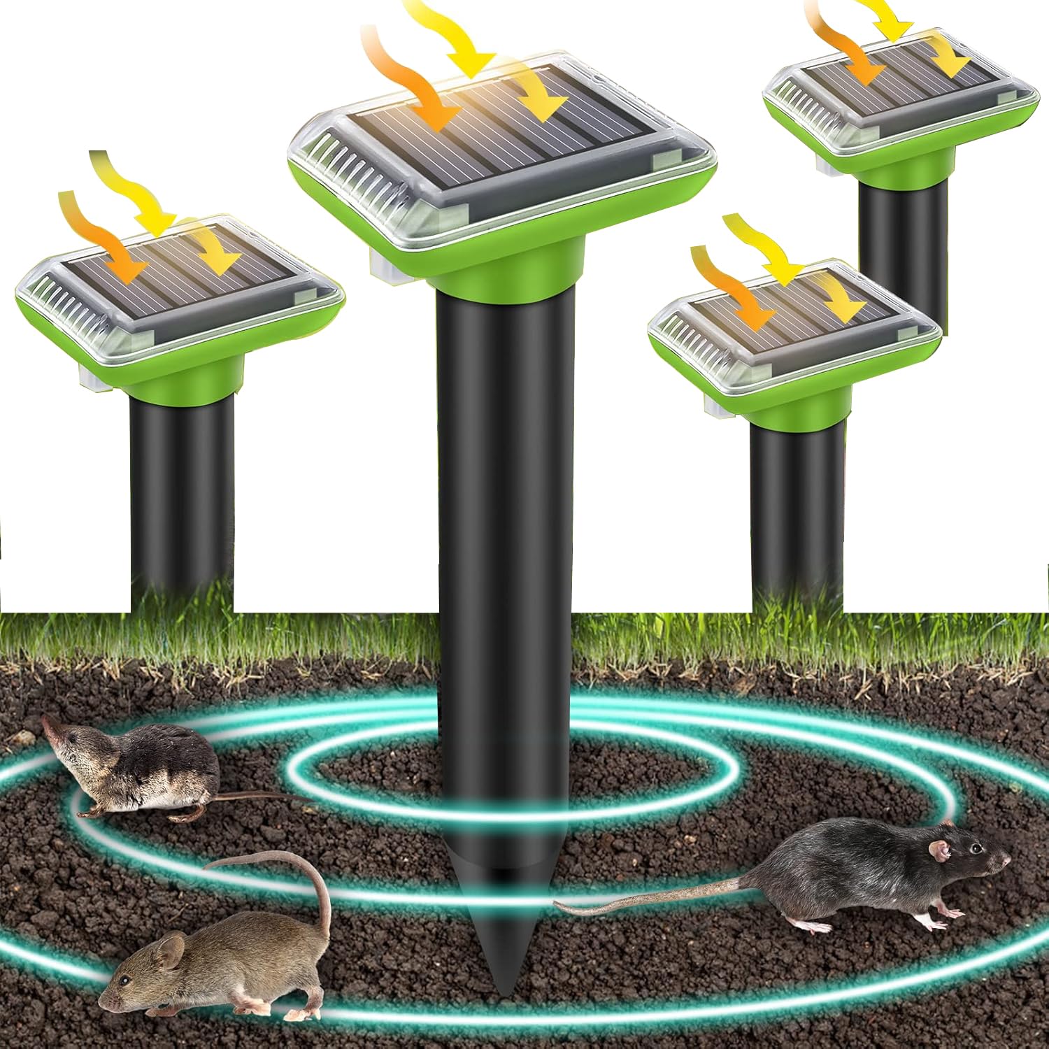 Solar Mole Repeller Vole Repeller (4 Pieces), Ultrasonic Mole Repellent ...