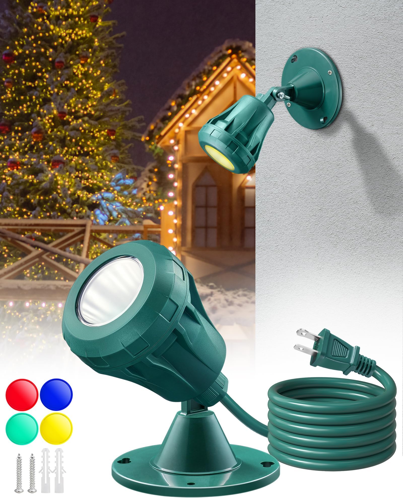 EDISHINE 120V Spotlight Outdoor, 5 Extra Color Lenses, 4.8W Waterproof ...