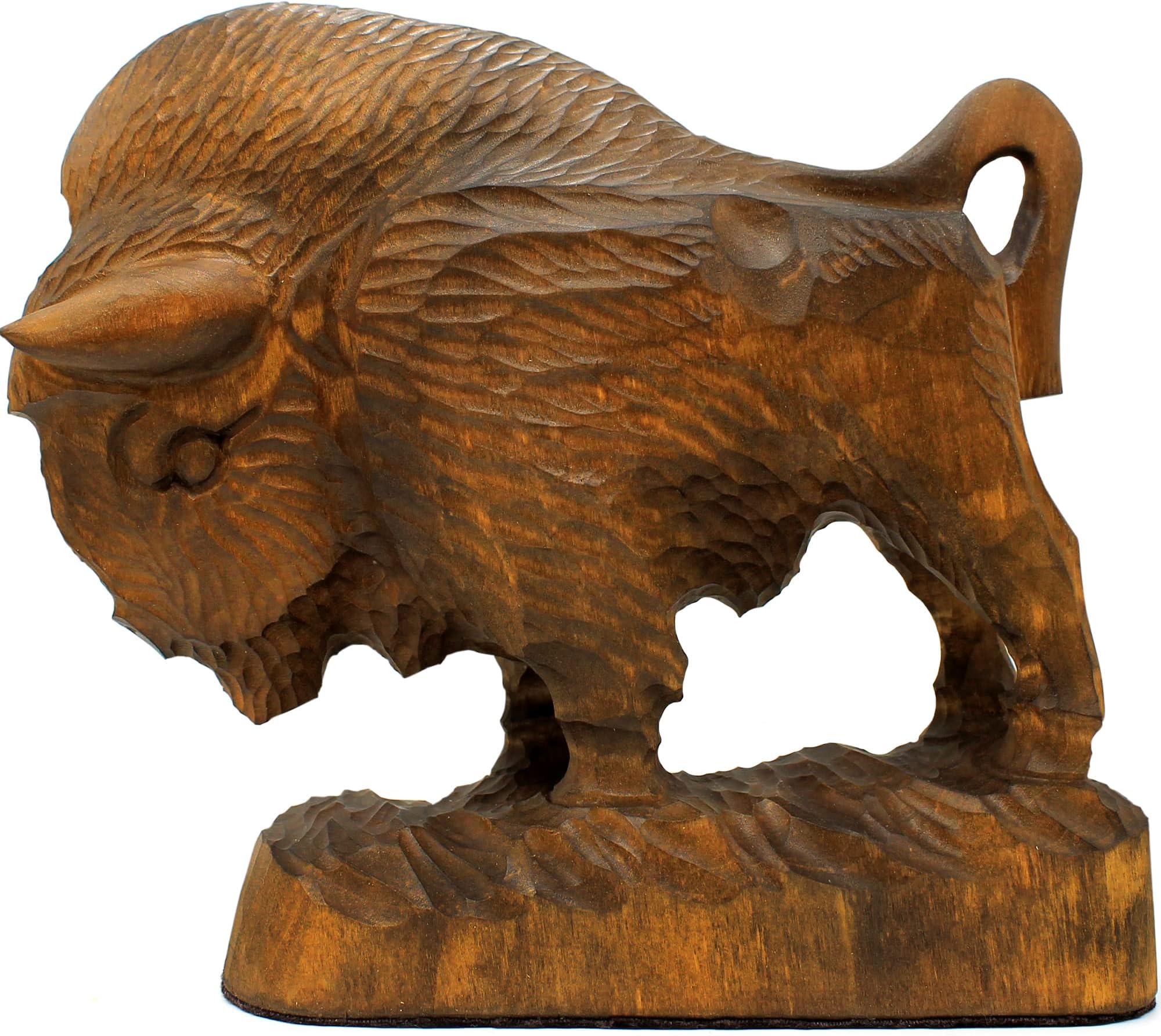 Amazon.com: Exquisite Hand-Carved Wooden Bison Statue - Art Wood ...