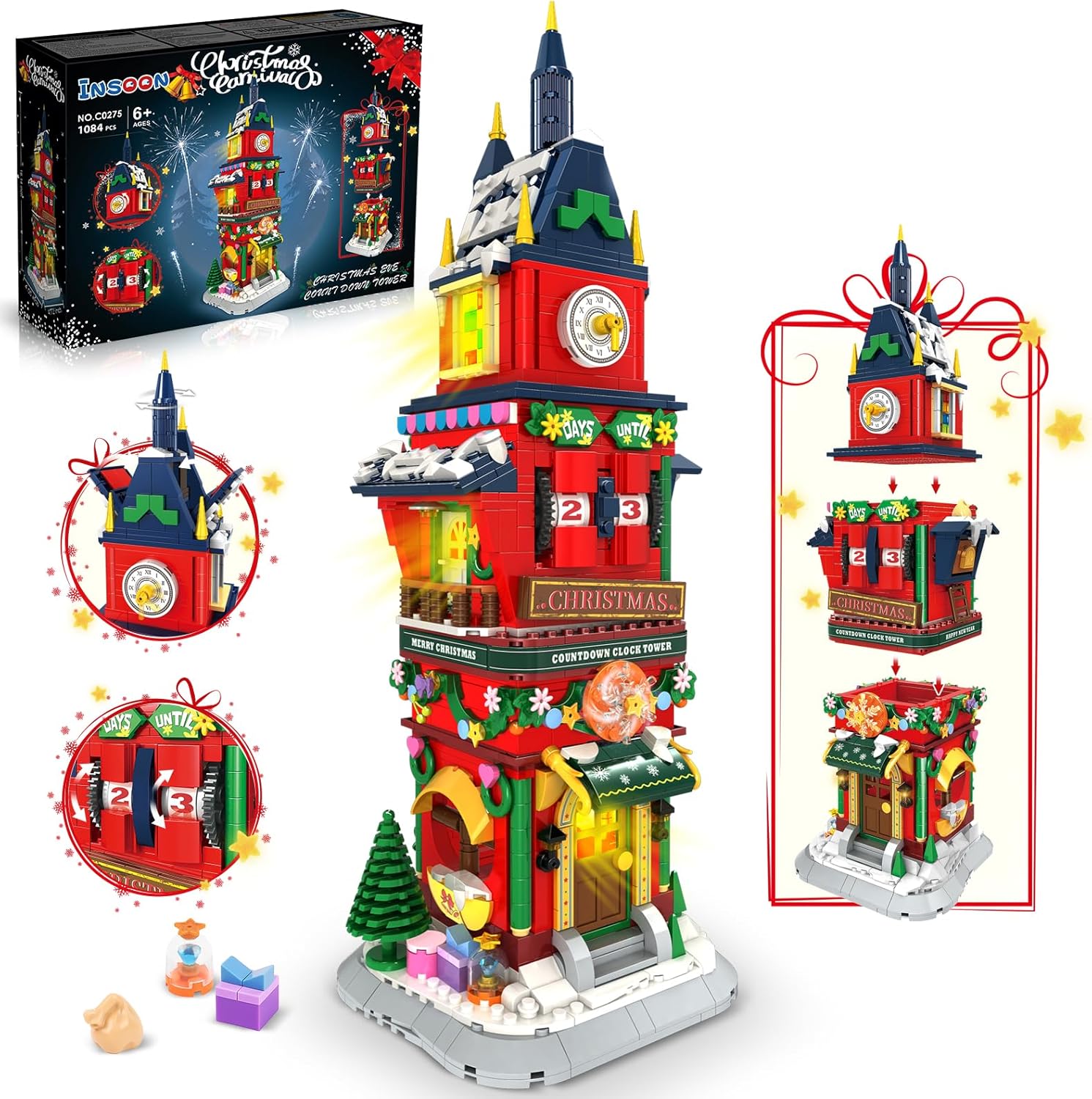 INSOON Christmas Clock Tower Countdown Building Set with LED Light ...