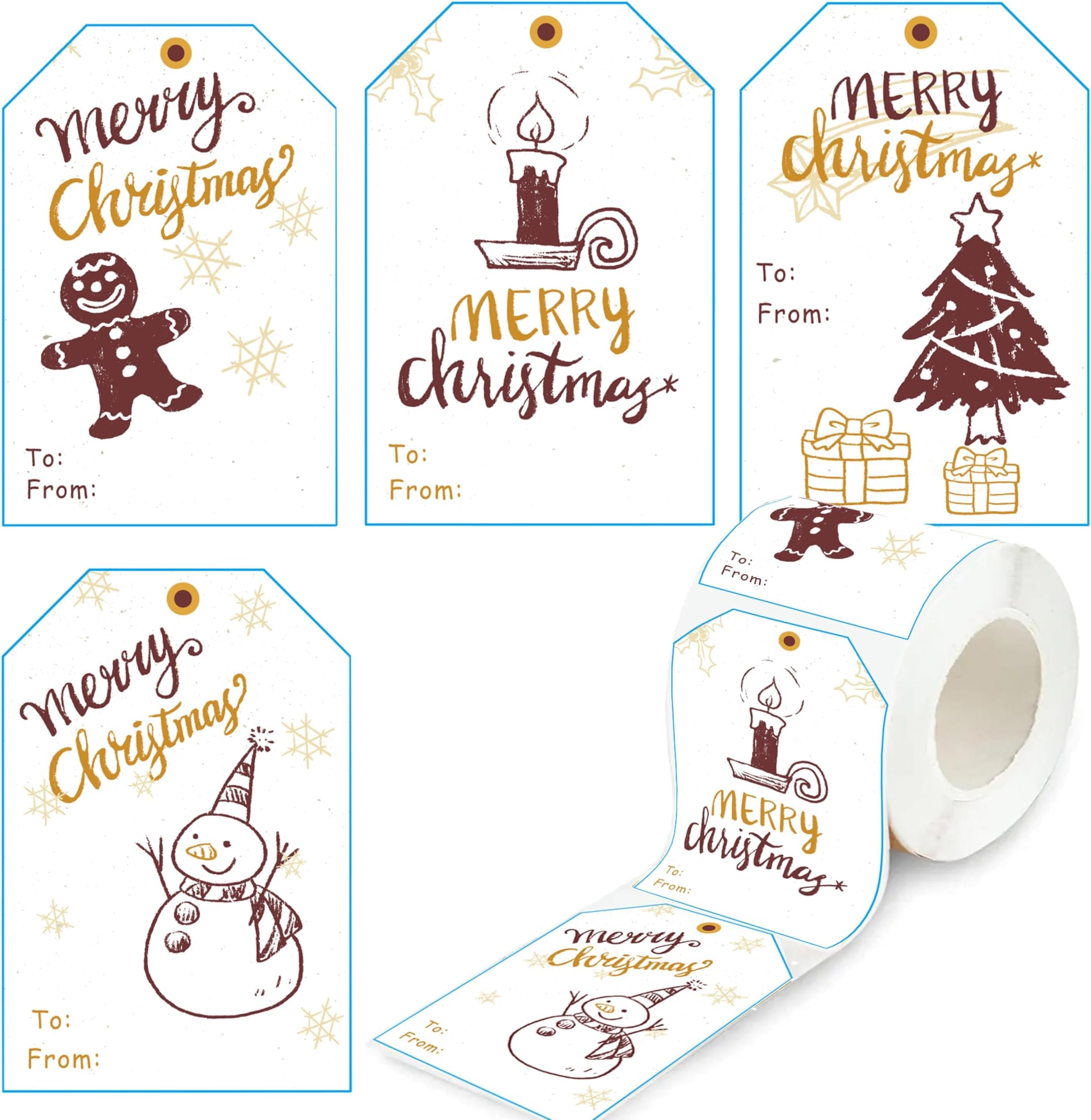 Amazon.com : 2 * 3 Inch Christmas Stickers Adhesive Kraft Labels Self ...