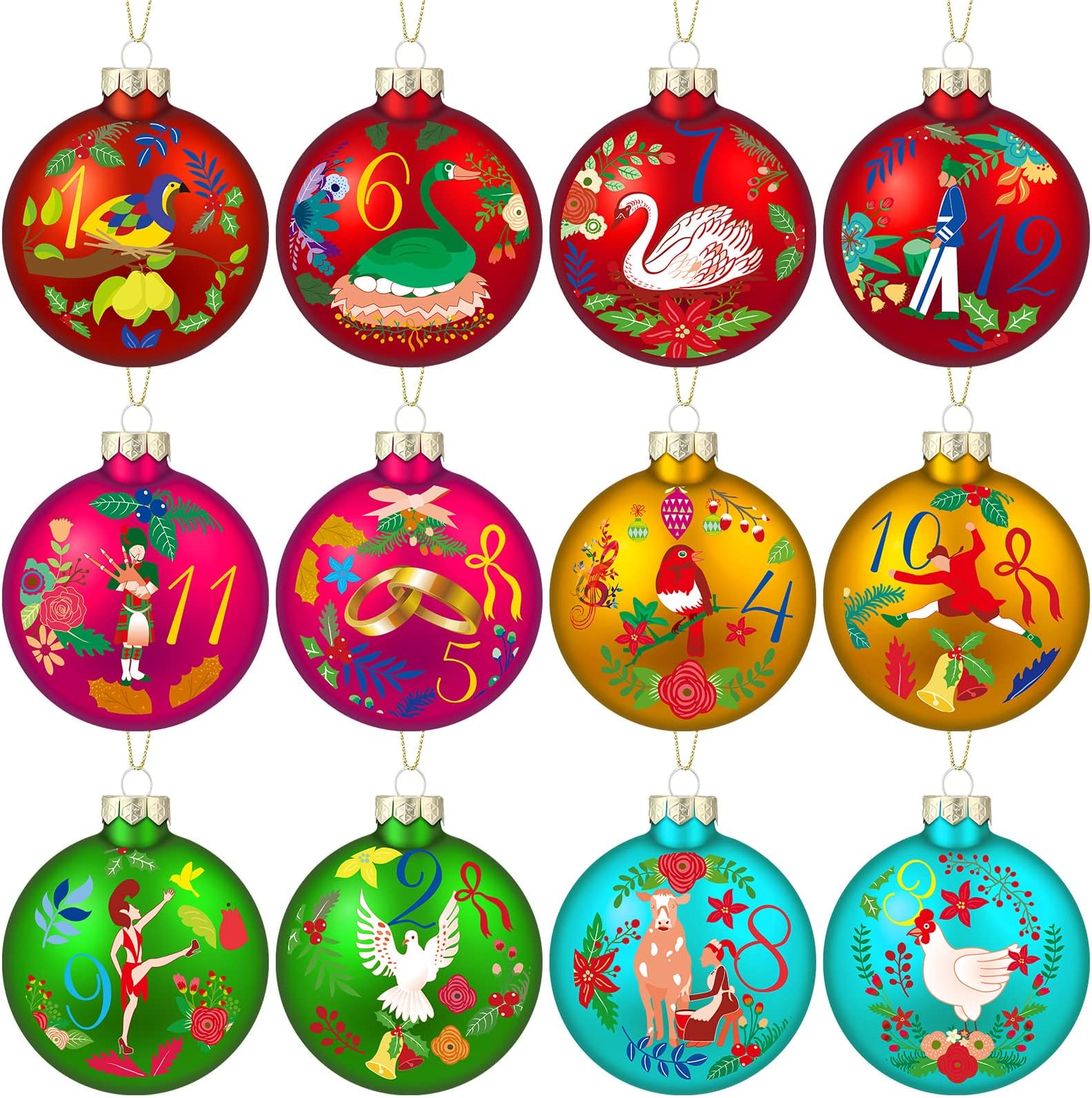 Amazon.com: 12 Pieces 12 Days of Christmas Ornaments Wooden Christmas ...