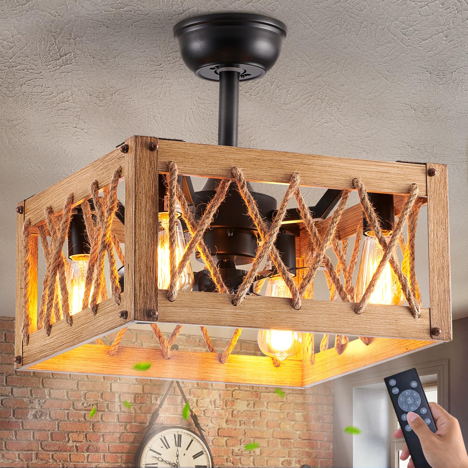 Snapklik.com : Dalouguan 4-Light Rustic Caged Ceiling Fan