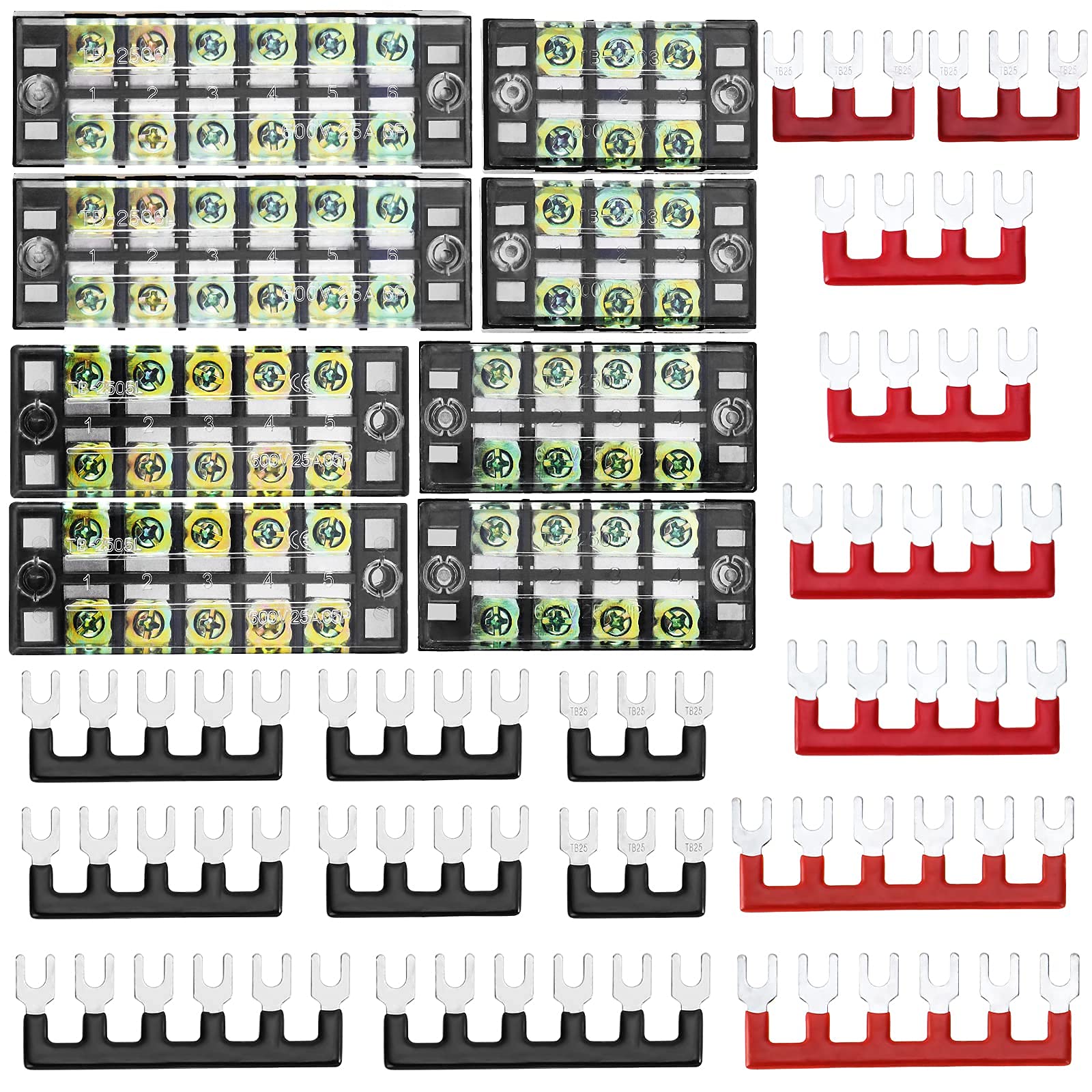 Buy 24Pcs 3/4/5/6 Positions 600V 25A Dual Row Screw Terminals Strip ...