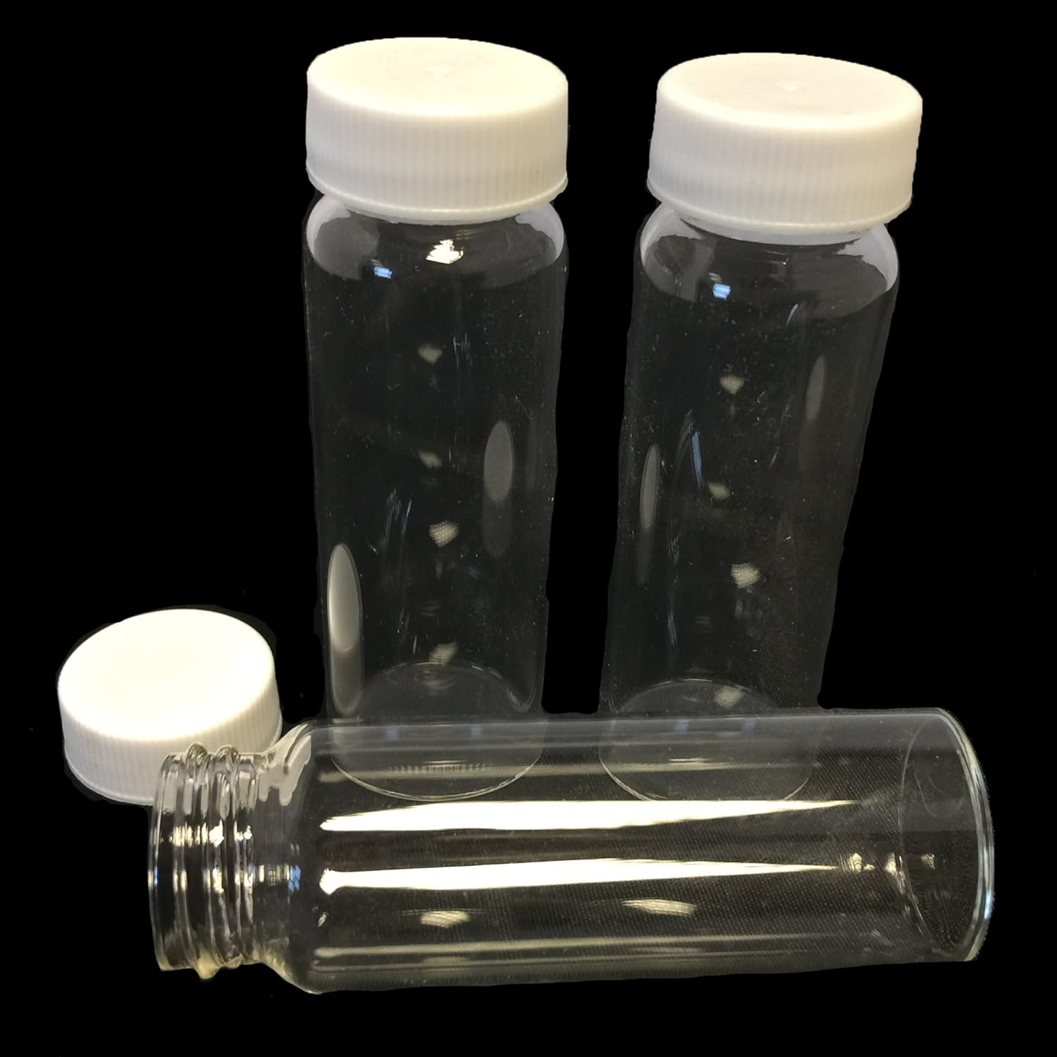 25 x 28 mL Clear Soda Glass Universal Vials. White Screw Caps : Amazon ...