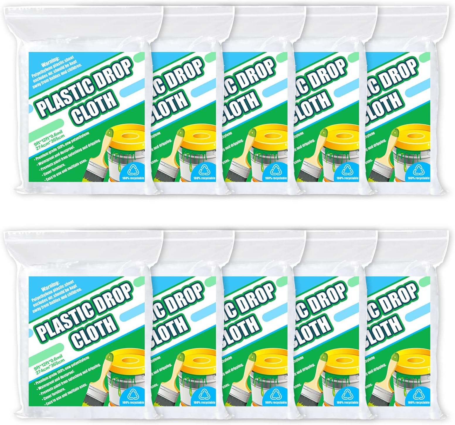 Premier 9' x 12' 1 MIL Clear Plastic Drop Cloth Rolled, 3 Pack, 69730 ...