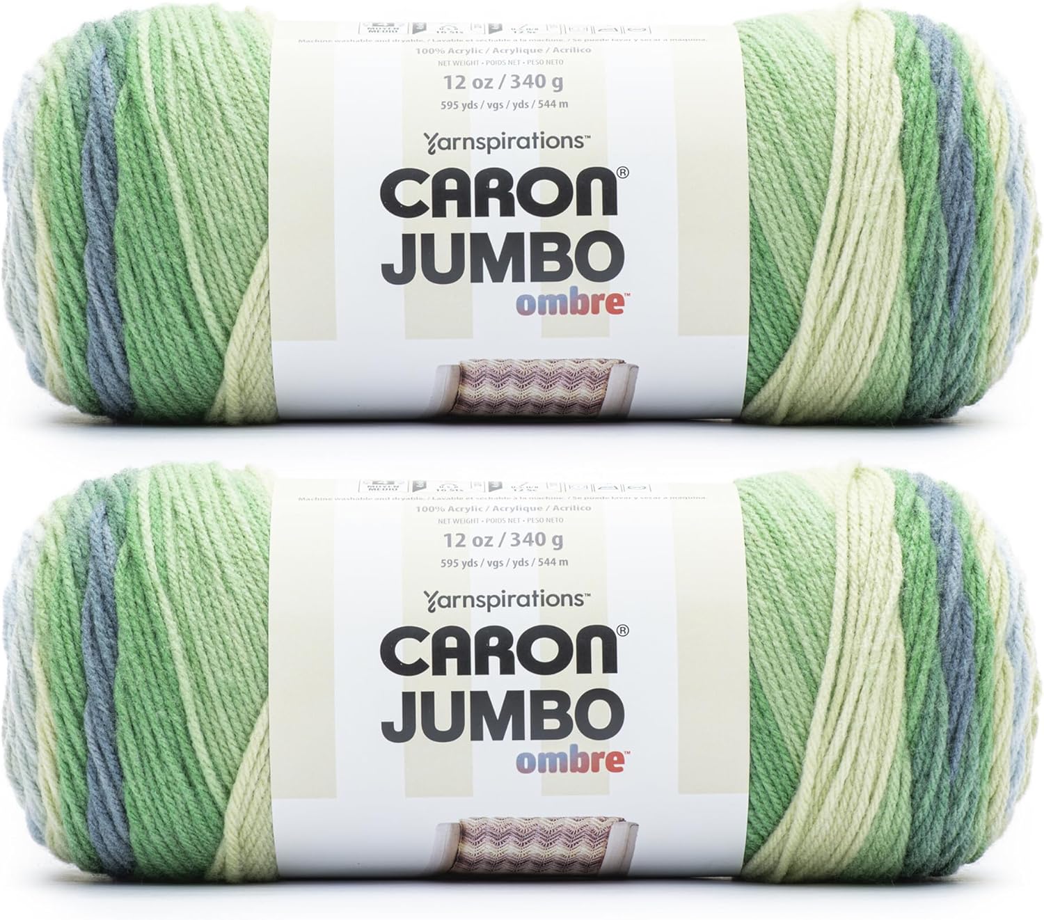 Amazon.com: Caron Jumbo Ombre Lake Mist Yarn - 2 Pack of 12oz/340g ...